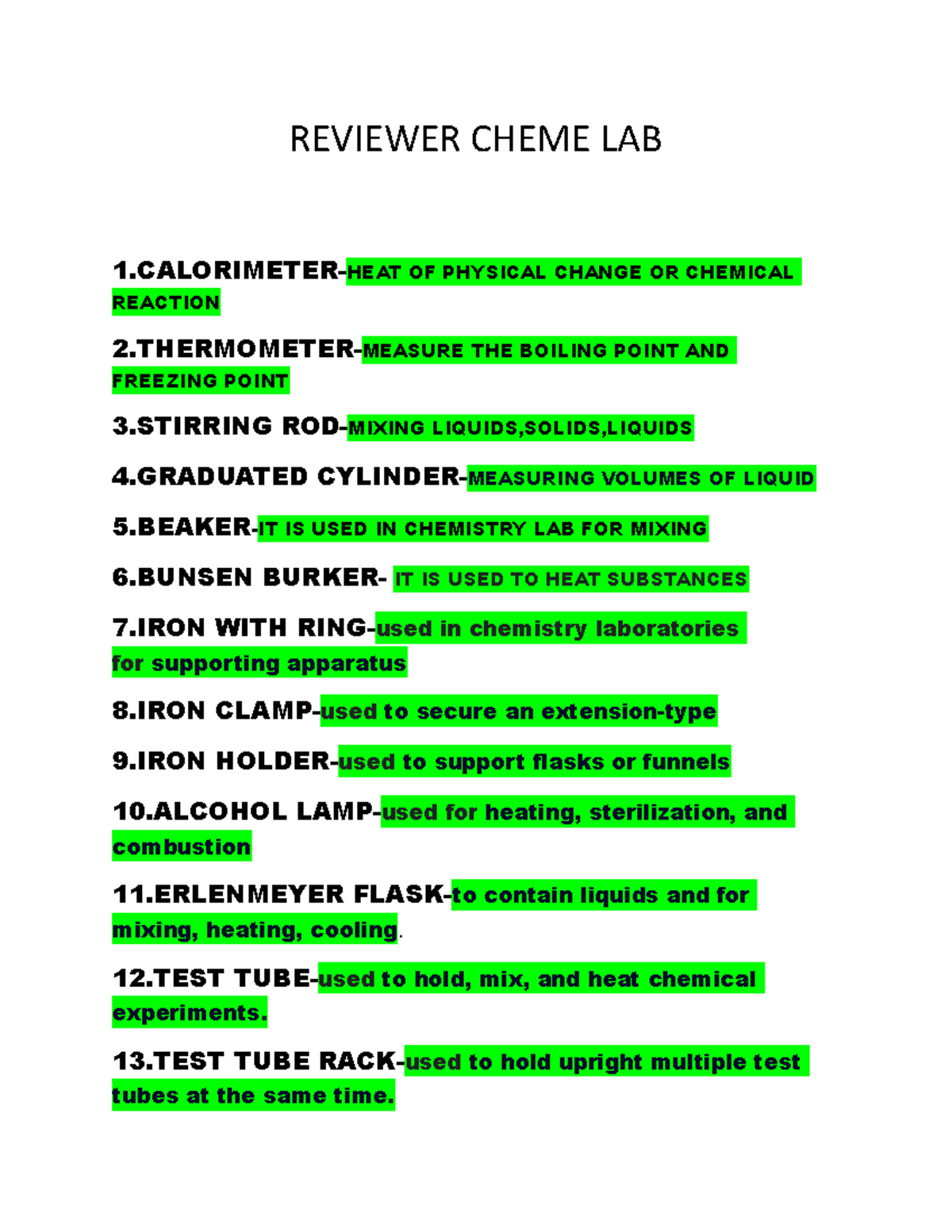 Reviewer Cheme LAB - REVIEWER CHEME LAB 1-HEAT OF PHYSICAL CHANGE OR ...