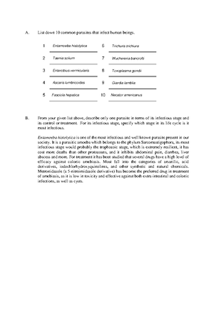 Para Lab Exercise 2 - Parasitology Laboratory Exercise No. 2 ...