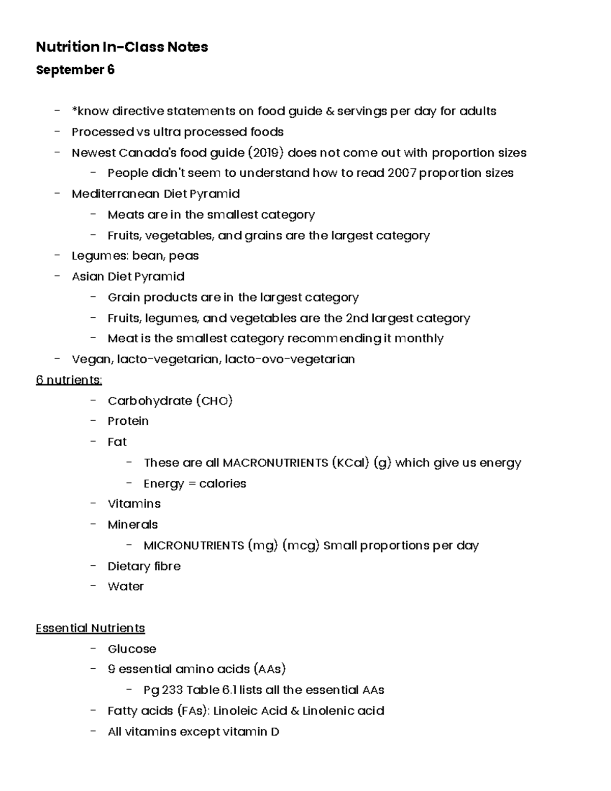 NUTR In-Class Notes - Class with Dr. M. Rozwadowski - Nutrition In ...