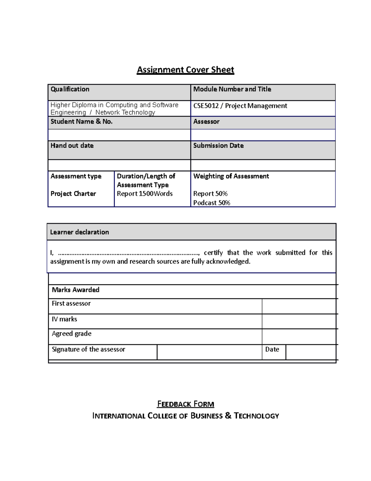 CSE5012 - Project Management - Assignment 01 Project Charter ...