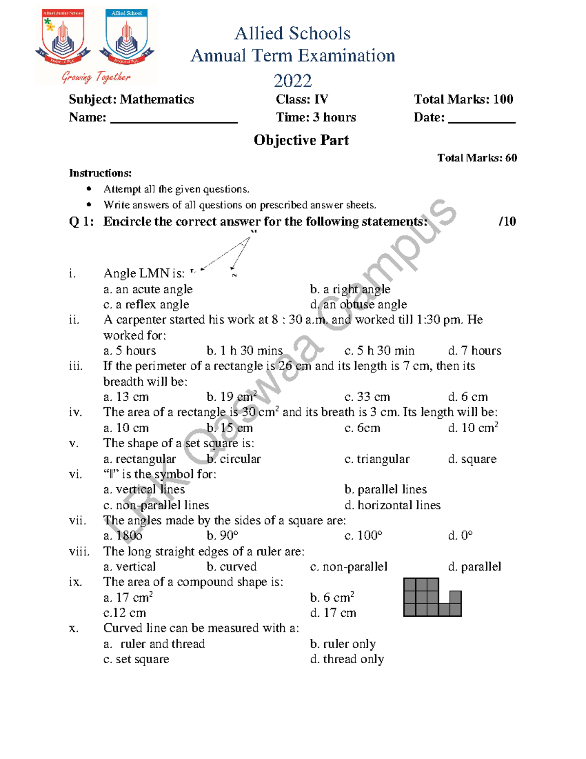 Class IV Mathematics Second Term - Exam Class 4 - THP Course ...
