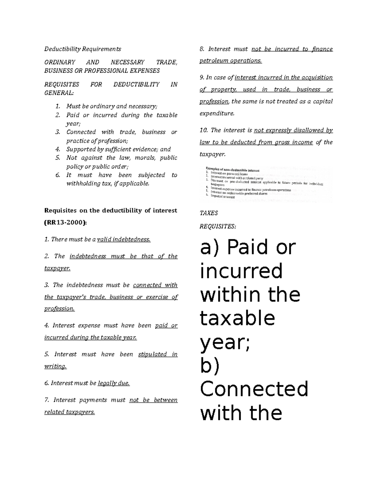 Deductibility Requirements INCOME TAX - Deductibility Requirements ...