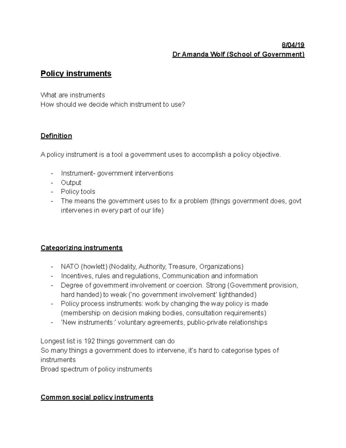 Lecture 11-PUBS113 - SPOL - 8/04/ Dr Amanda Wolf (School of Government ...