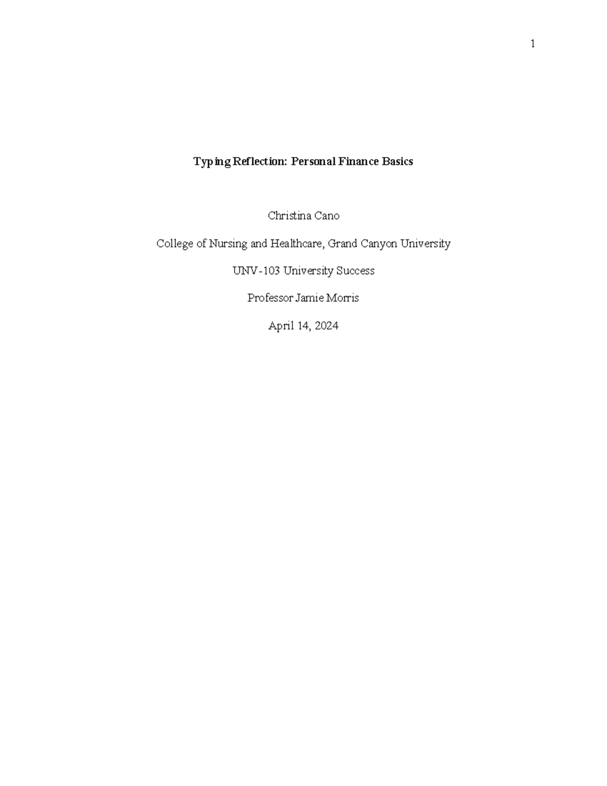 Reflection Personal Finance Basics Completed - Typing Reflection ...