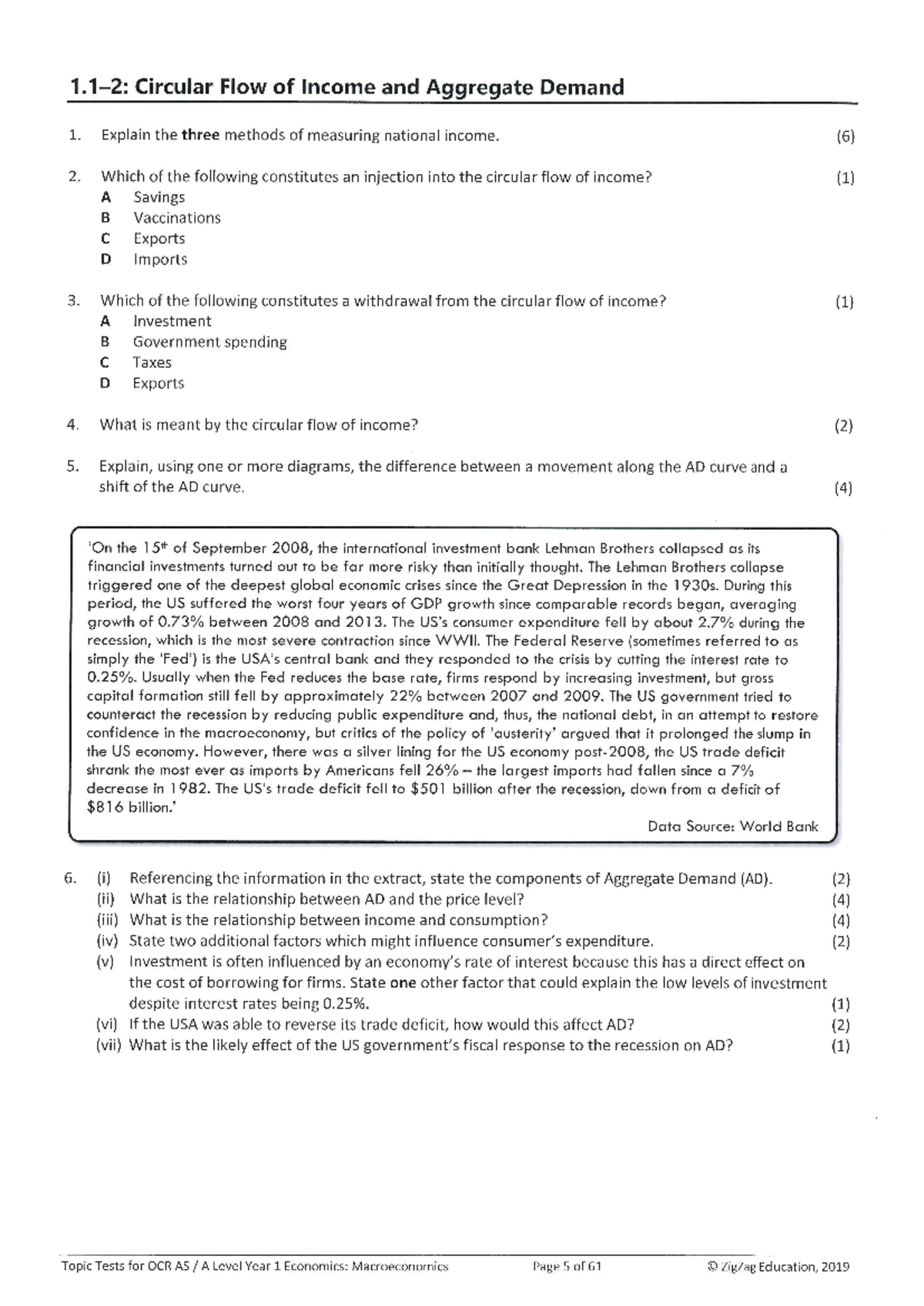 Circular flow & AD HW sheet - 2. Which of the following constitutes an ...