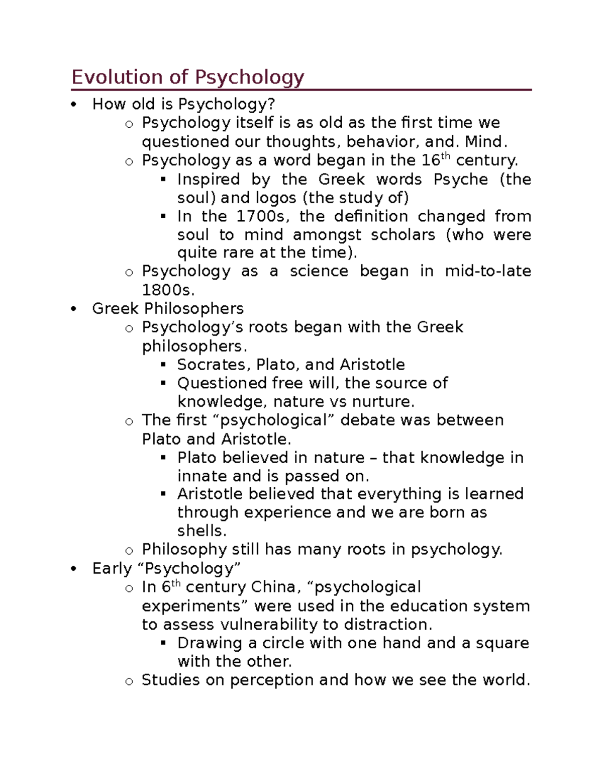 Psychology 1000 Notes - Evolution of Psychology How old is Psychology ...