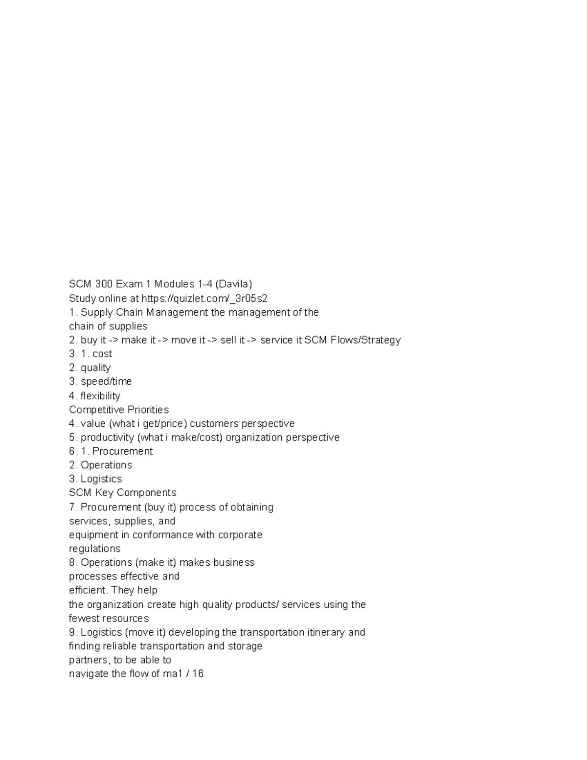 EXAM 1 SCM - A list of questions and explanations of the things that ...