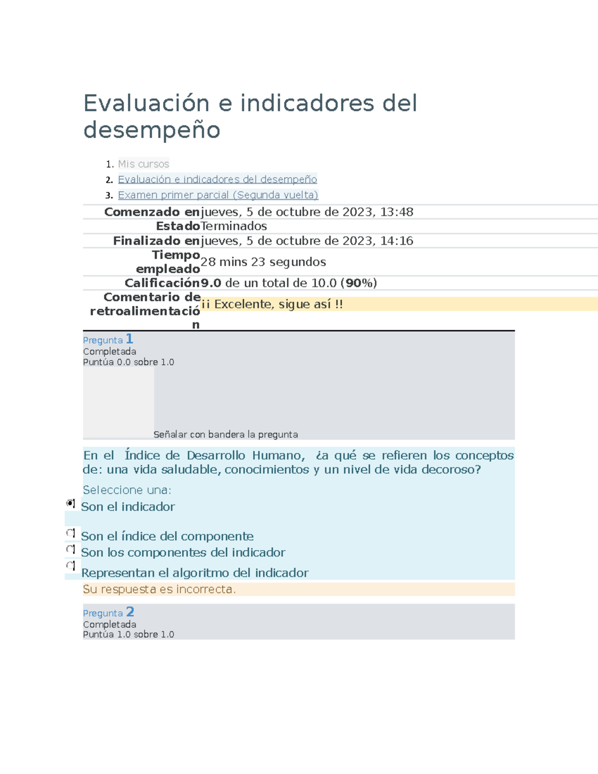 Evaluación e indicadores del desempeño 1 - Mis cursos 2. Evaluación e indicadores del desempeño ...