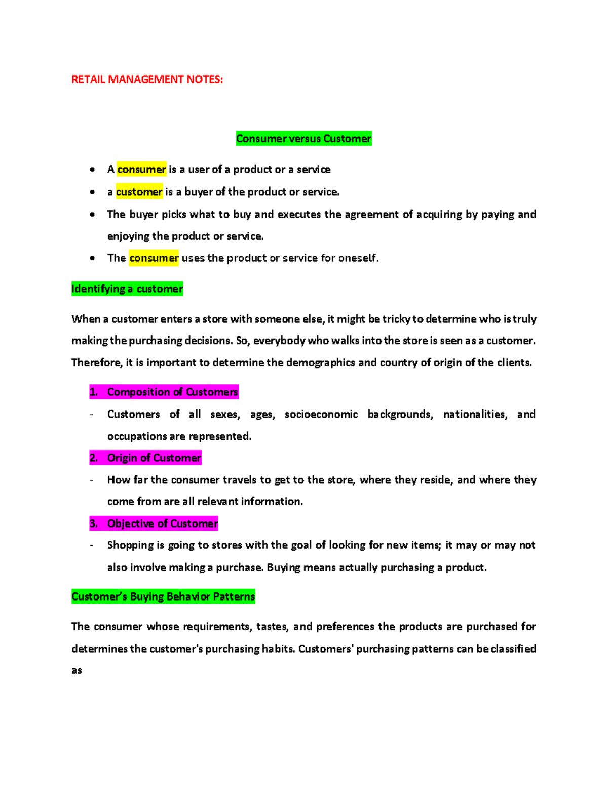 Retail Management - RETAIL MANAGEMENT NOTES: Consumer versus Customer A ...
