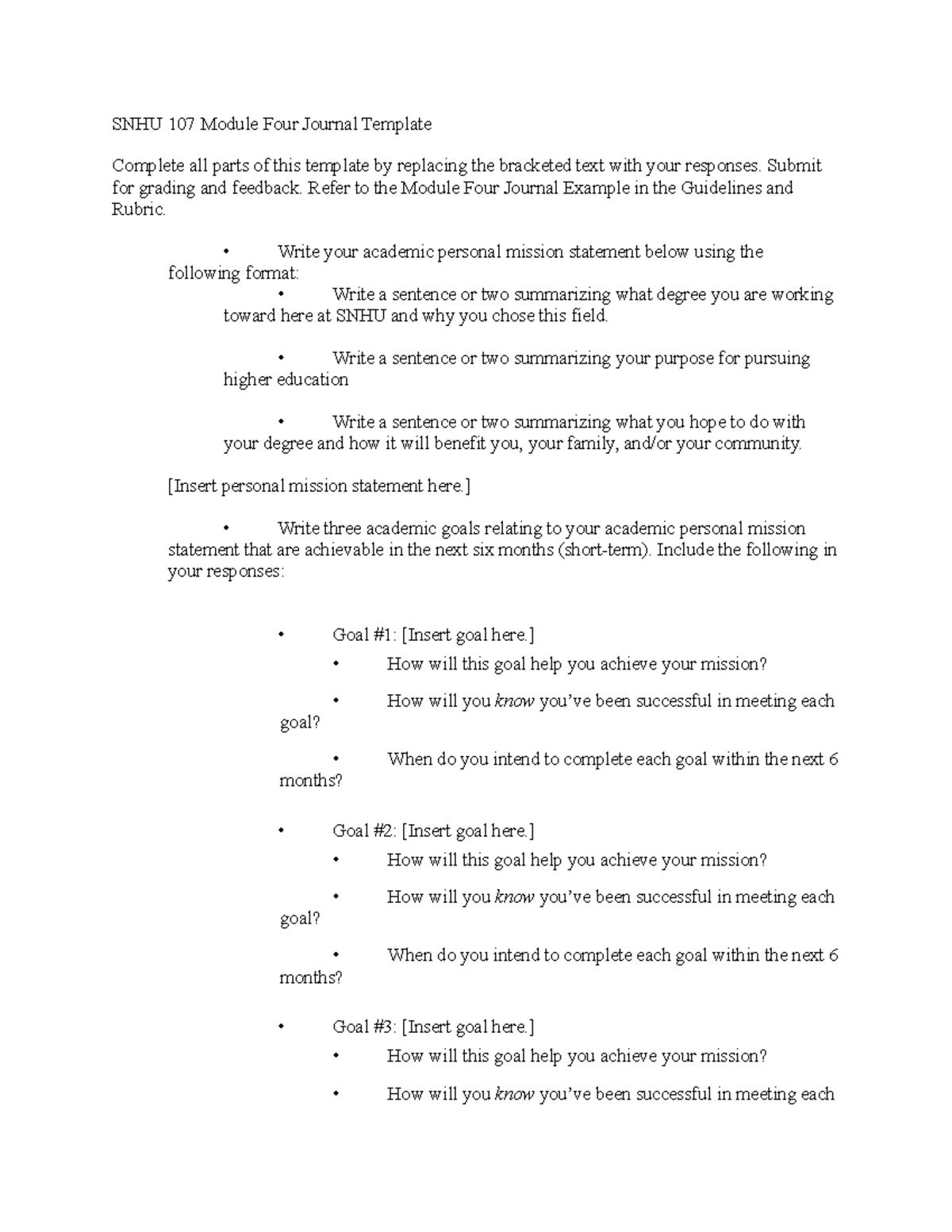SNHU 107 Module Four Journal Template - SNHU 107 Module Four Journal ...