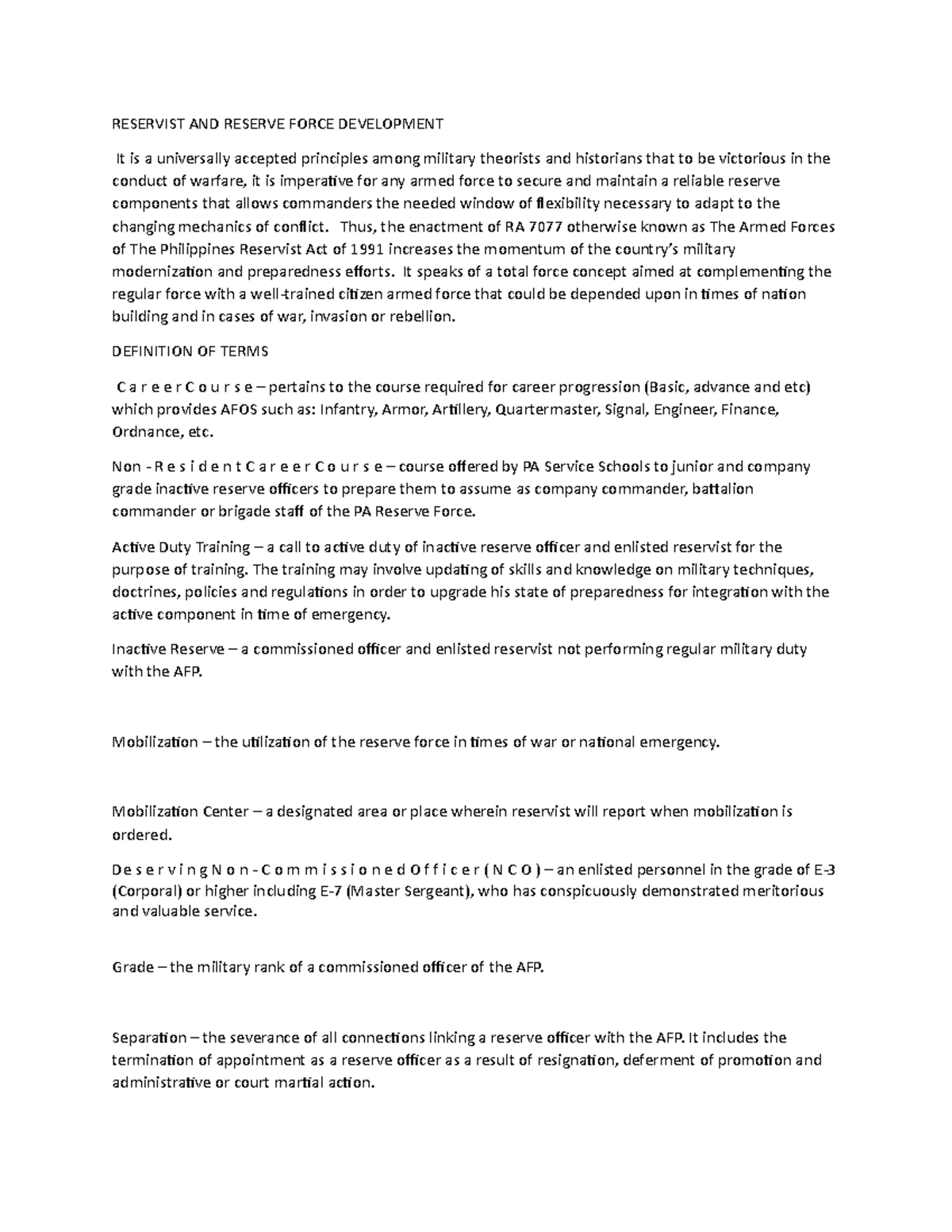 Reservist AND Reserve Force Development - RESERVIST AND RESERVE FORCE ...