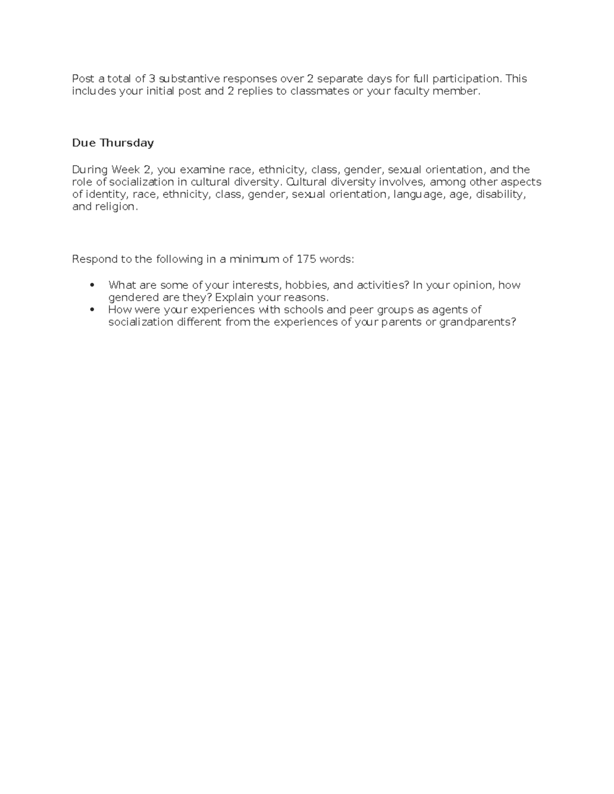 Eth 120 week2 - homework - Post a total of 3 substantive responses over ...