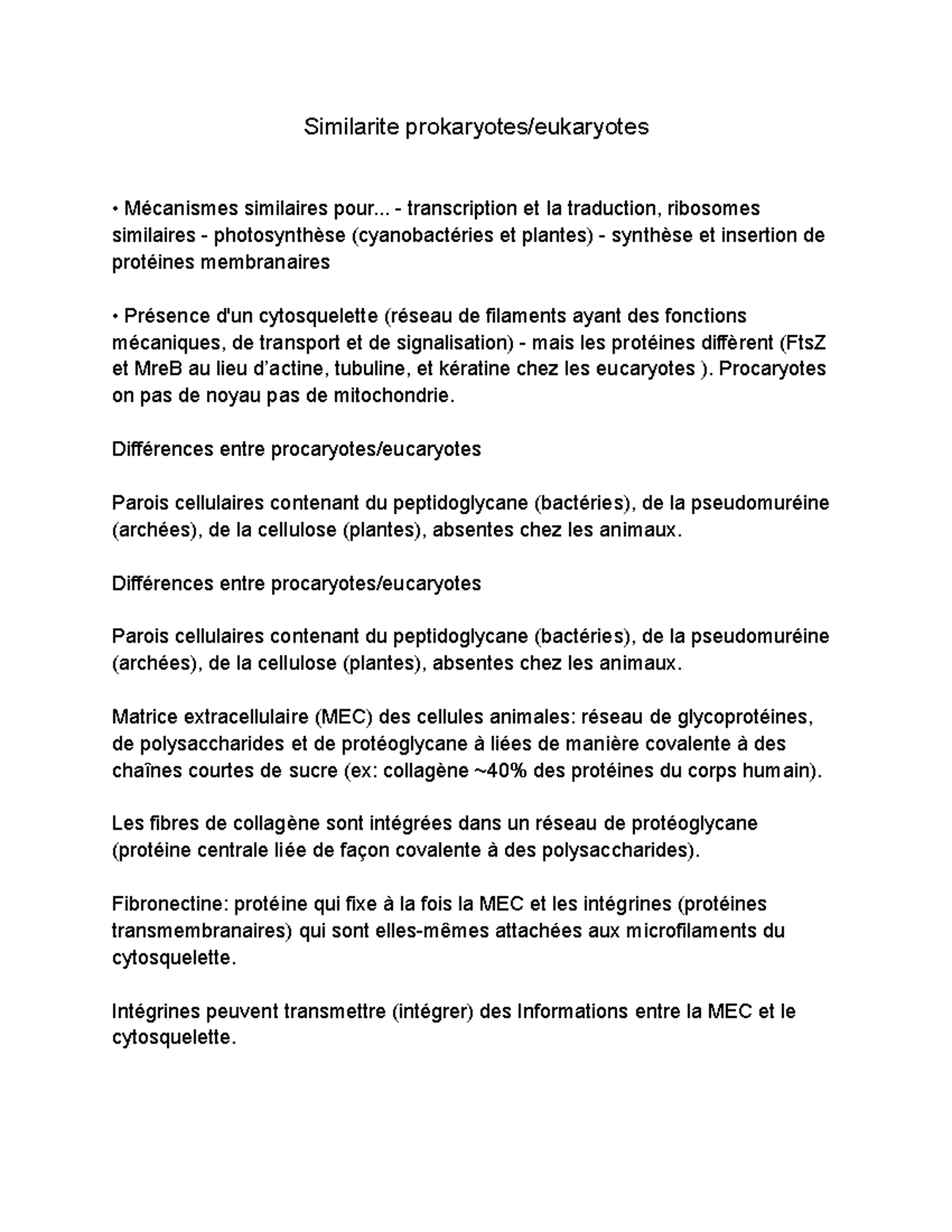 BIO 1540 cours du 13 septembre 2023 - Similarite prokaryotes/eukaryotes ...