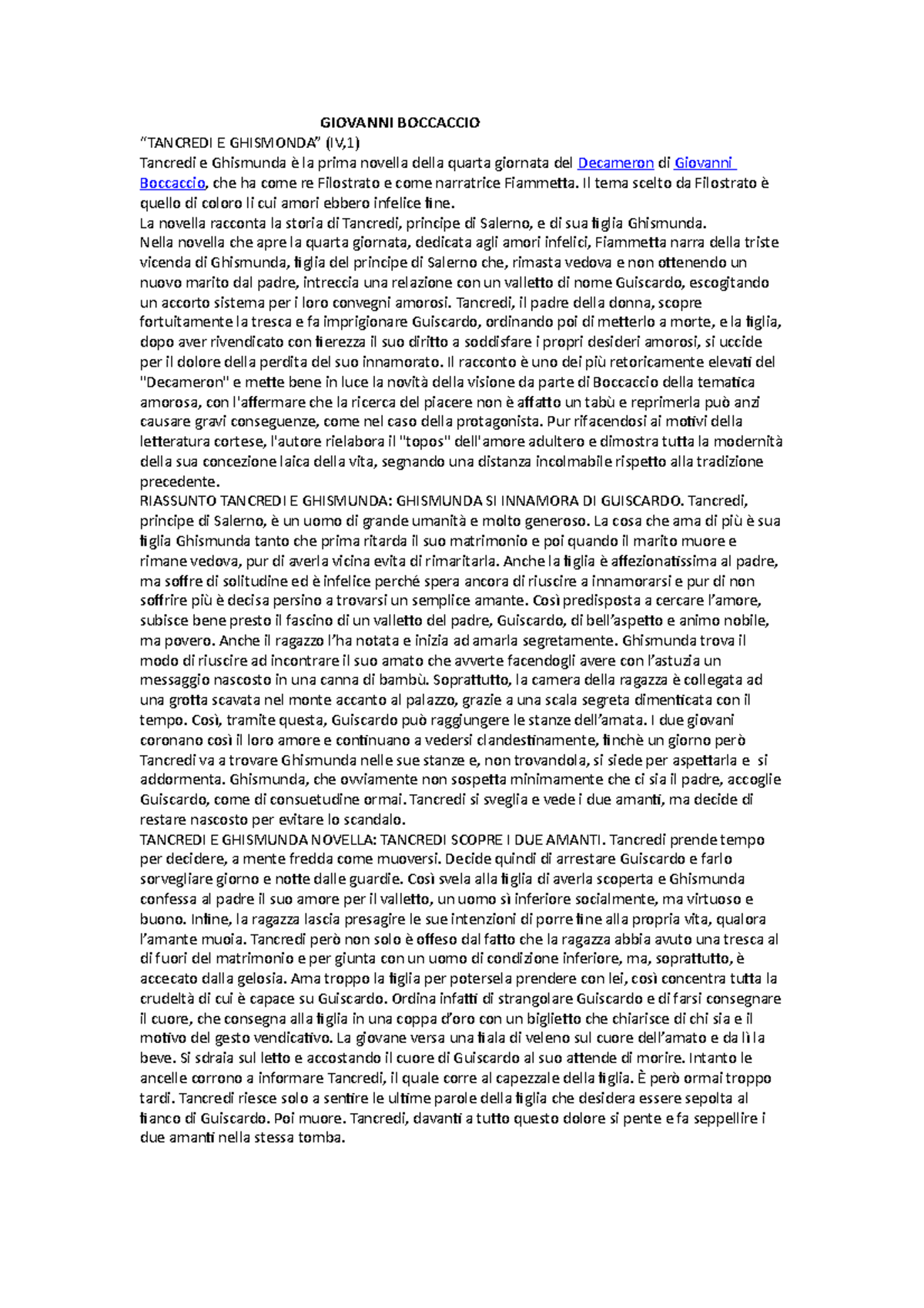 Giovanni Boccaccio - notes taken in class - GIOVANNI BOCCACCIO ...