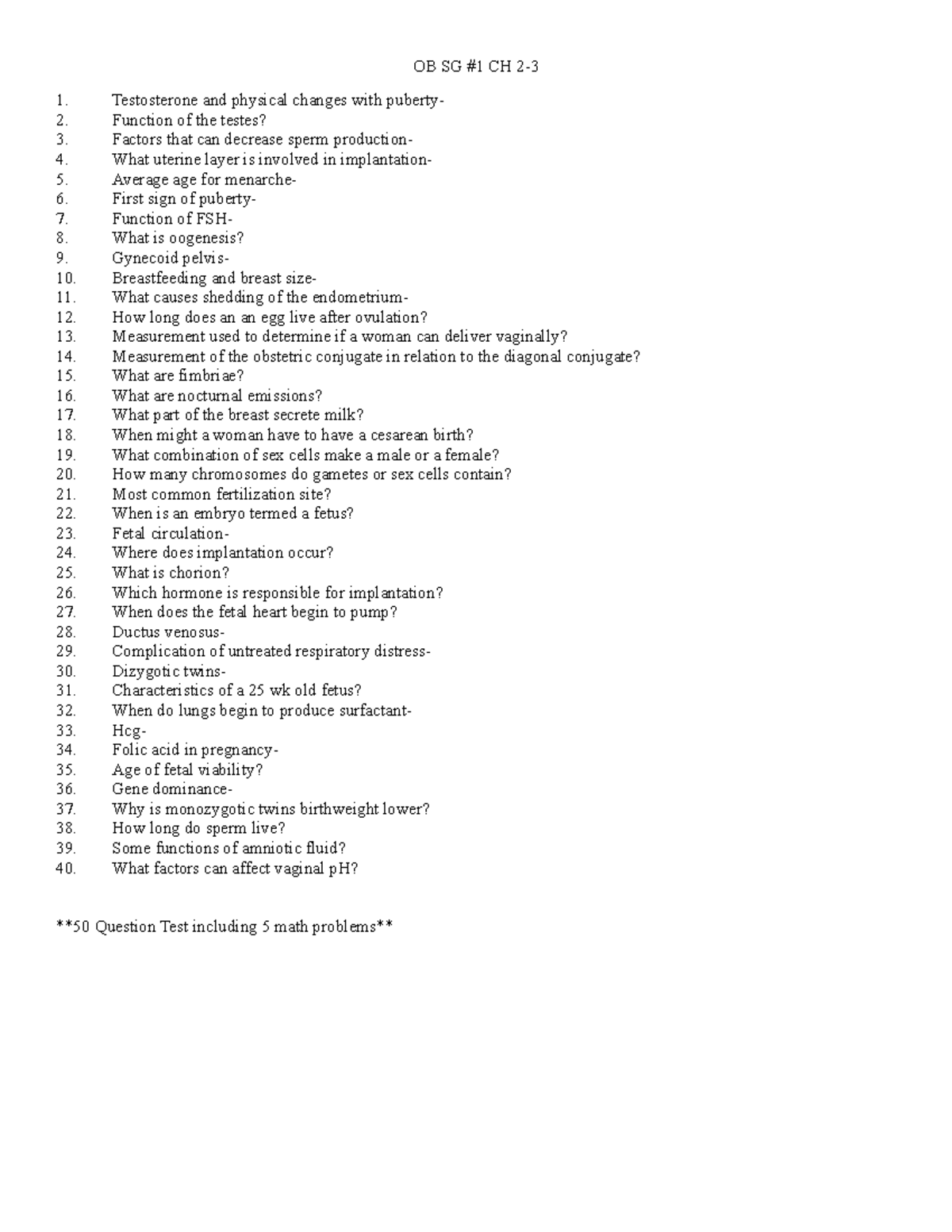 OB SG #1 CH 2-3 - Study Guide for PN - OB Ch. 2-3 - OB SG #1 CH 2 ...