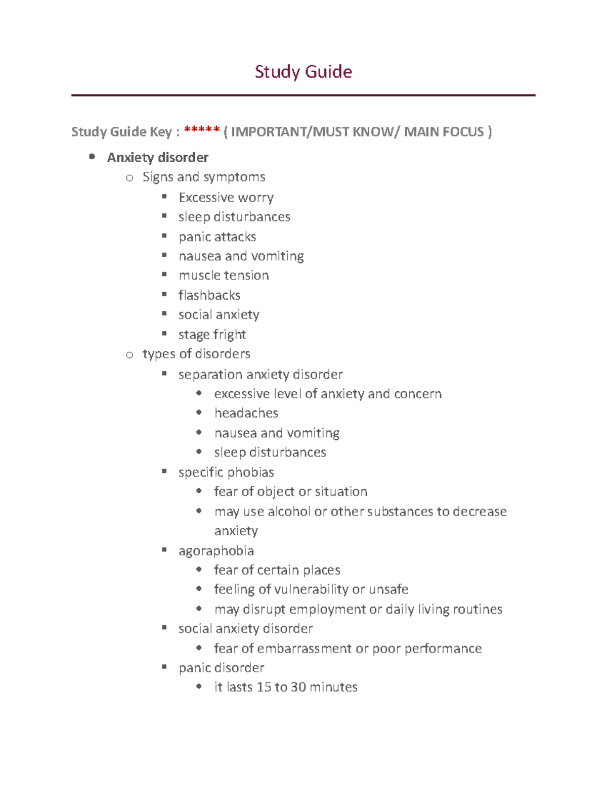 Mentstudy 4 - Mental - Study Guide Study Guide Key : ***** ( IMPORTANT ...