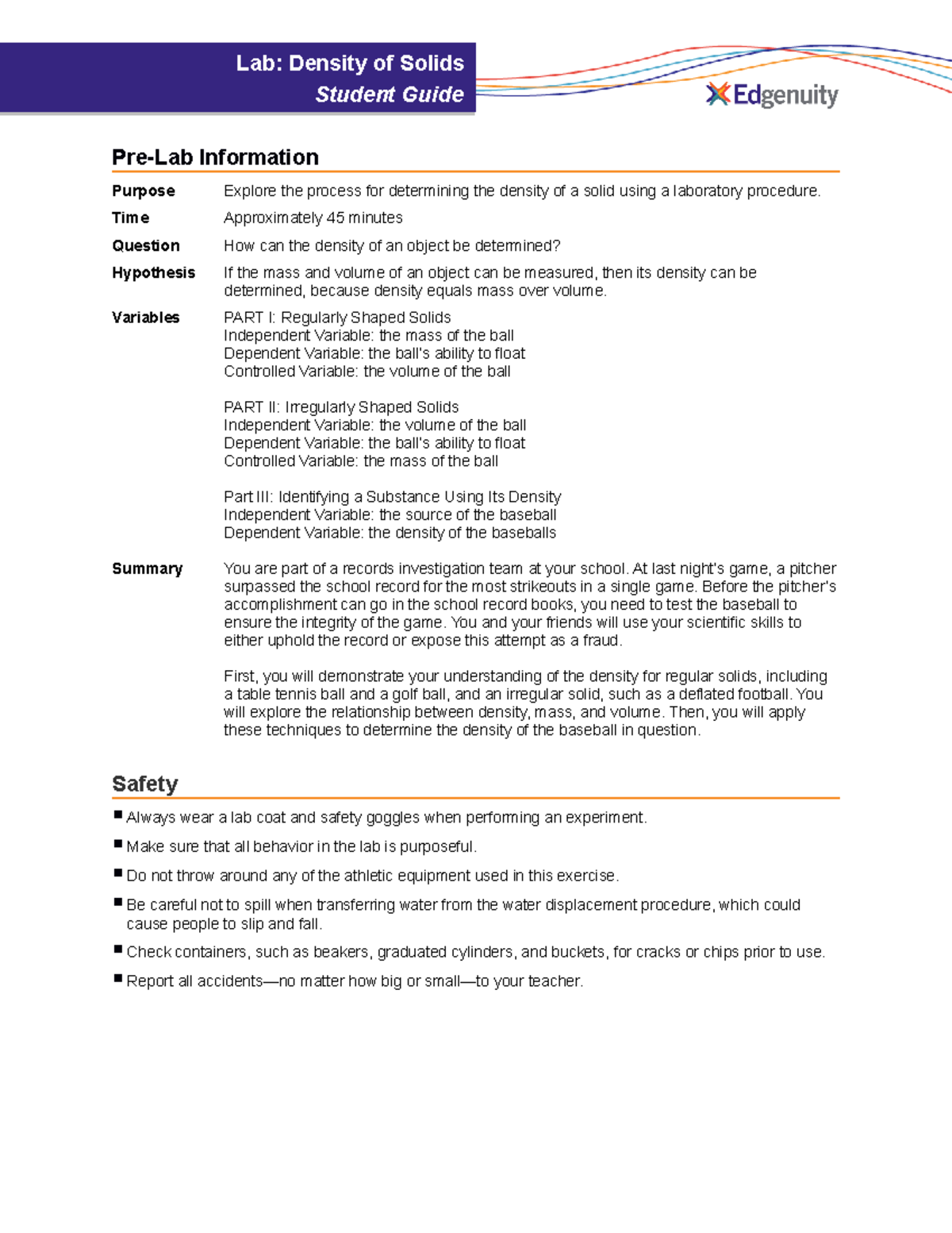 Lab-Density and Solids-student guide - Pre-Lab Information Purpose ...
