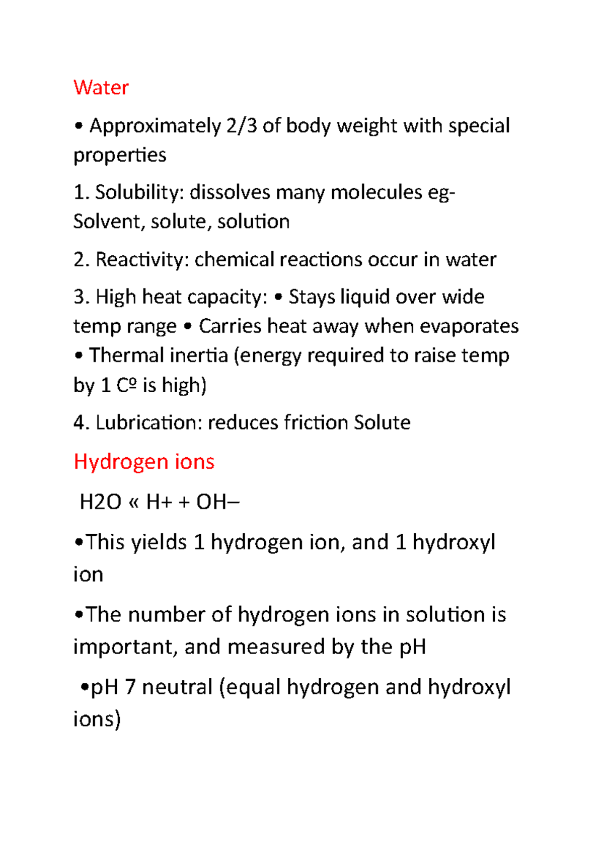 Solvents - Water Approximately 2/3 of body weight with special ...