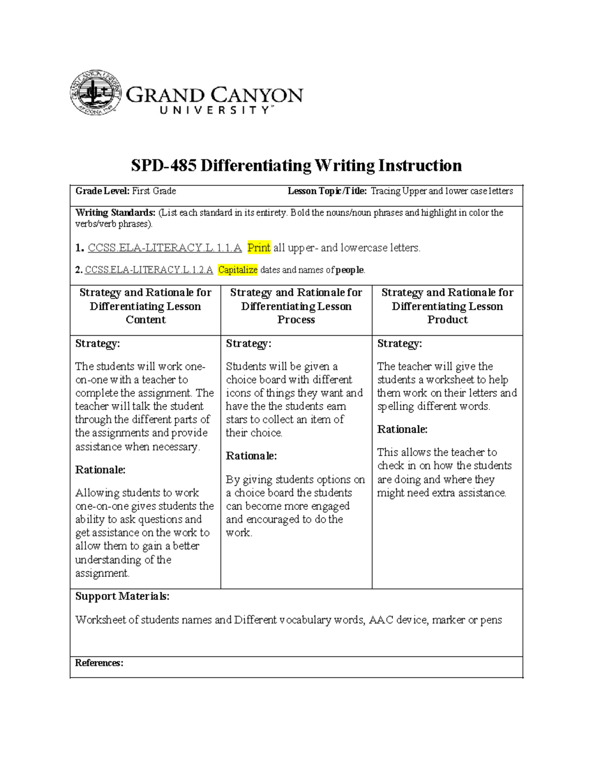 Feild Experience D - Assignment - SPD-485 Differentiating Writing ...