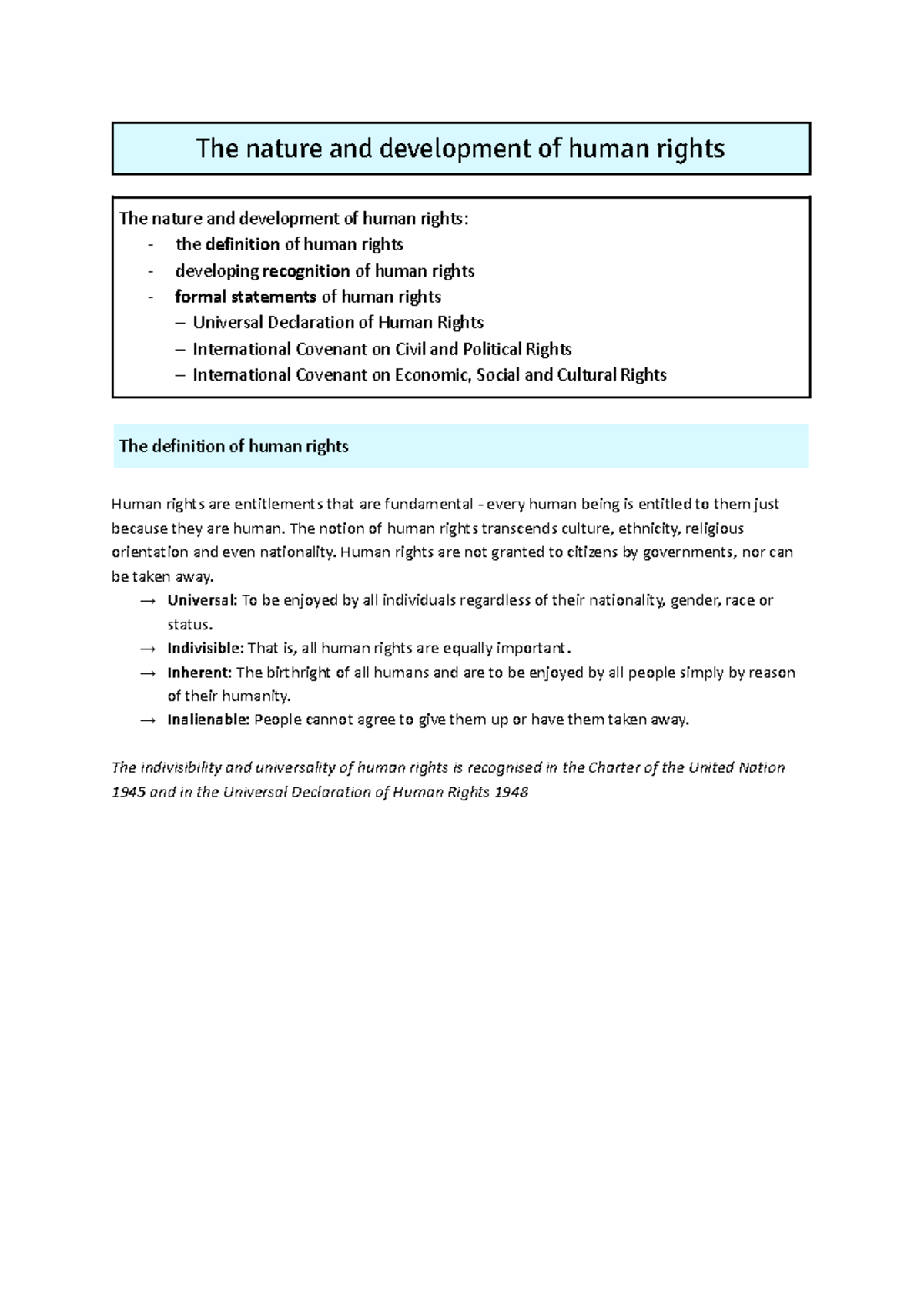 Topic 1 Legal Studies - Human Rights - The nature and development of ...