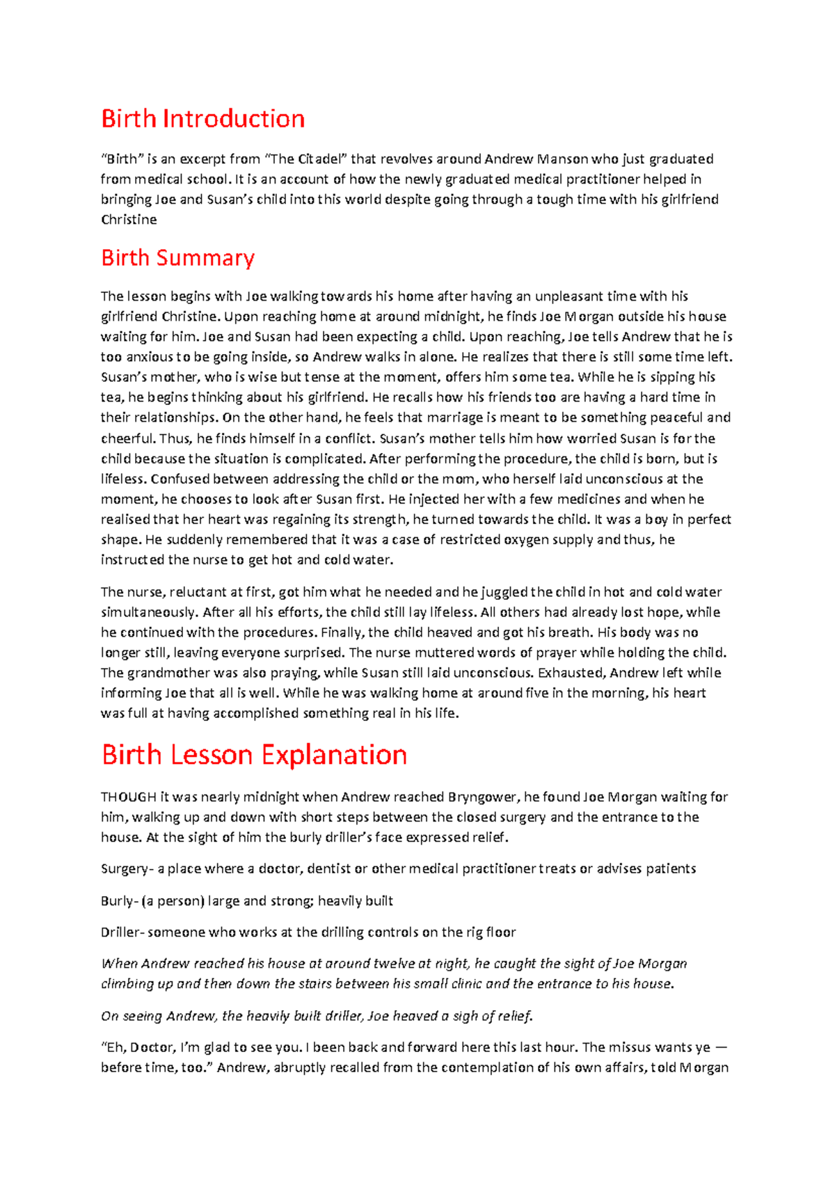 Birth Introduction - summary - Birth Introduction “Birth” is an excerpt ...