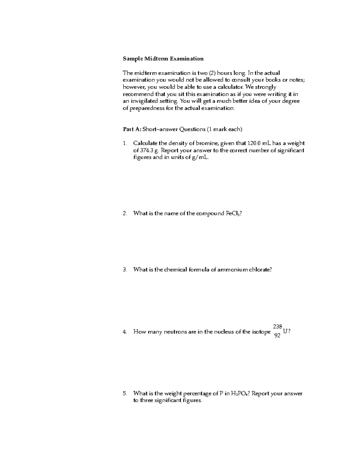 Midterm Exam 6 May 2019, questions - Sample Midterm Examination The ...