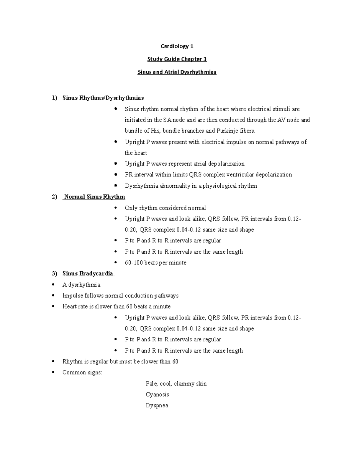 Study Guide for Chapter 3 and 4 cardiology - Cardiology 1 Study Guide ...