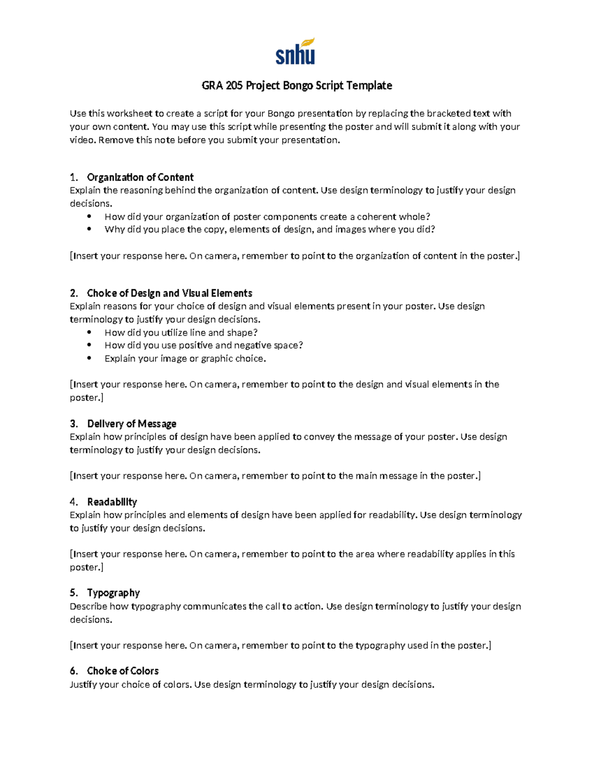 Gra 205 Project Bongo Script Template Gra 205 Project Bongo Script Template Use This Worksheet