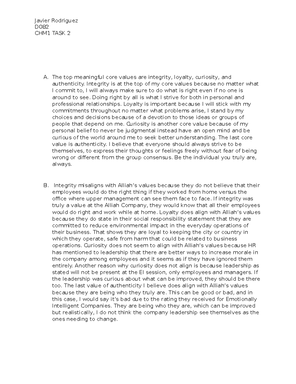 Task 2 D082 - Task 2 - Javier Rodriguez D CHM1 TASK 2 A. The top ...