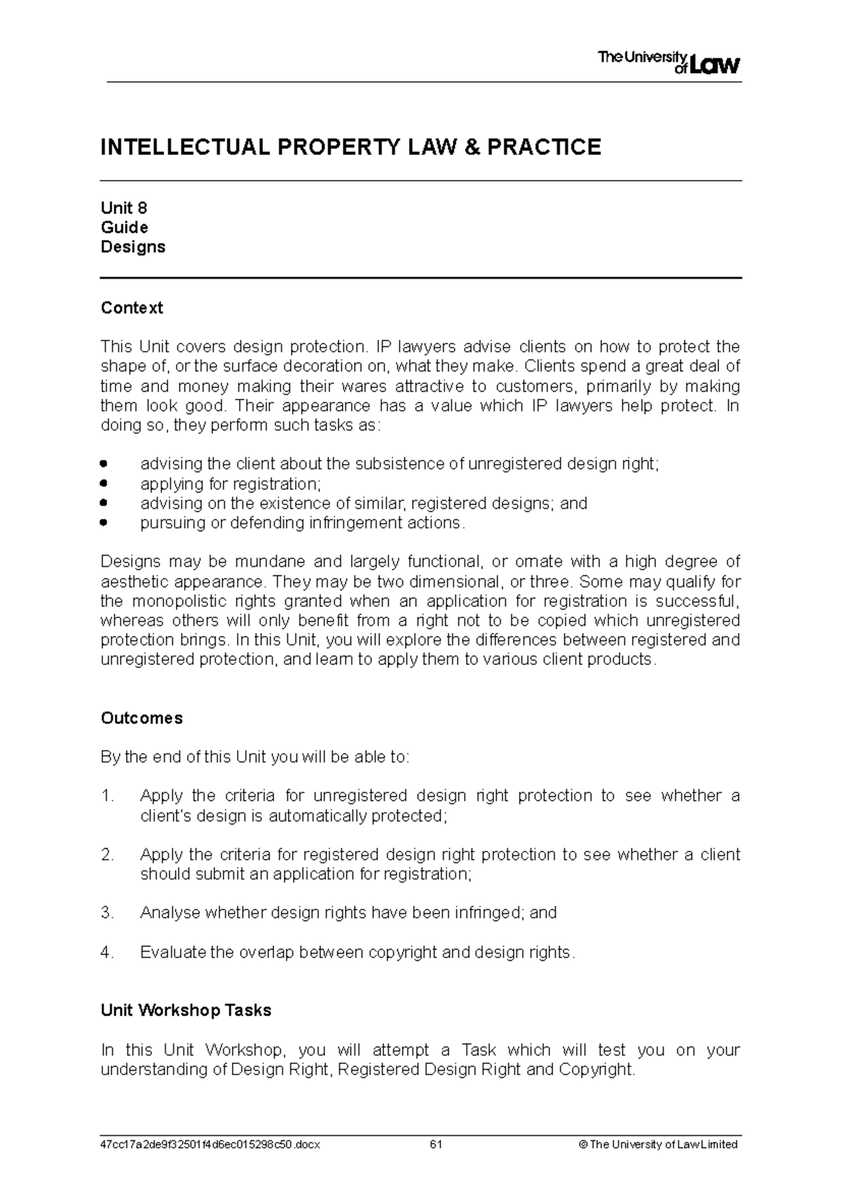 2122 ip ws08 ce01 guide - INTELLECTUAL PROPERTY LAW & PRACTICE Unit 8 ...