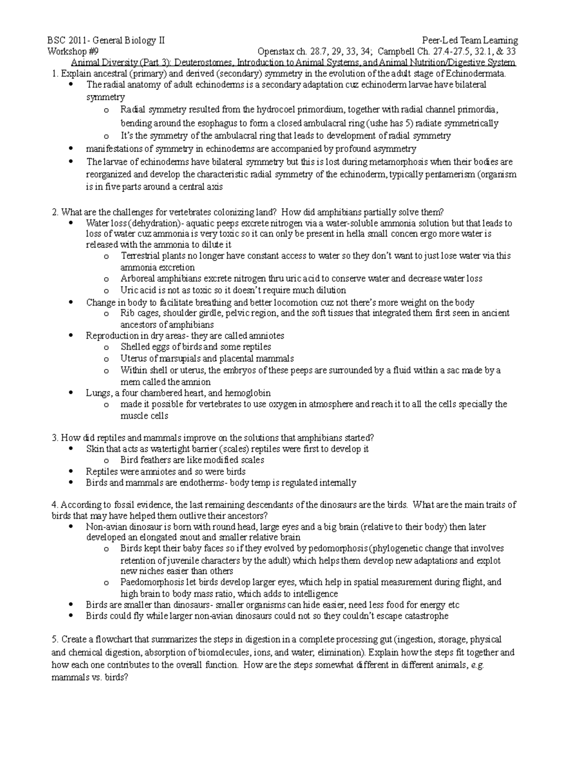 Workshop 9 Bio 2 - PLTL worksheet - BSC 2011- General Biology II Peer ...