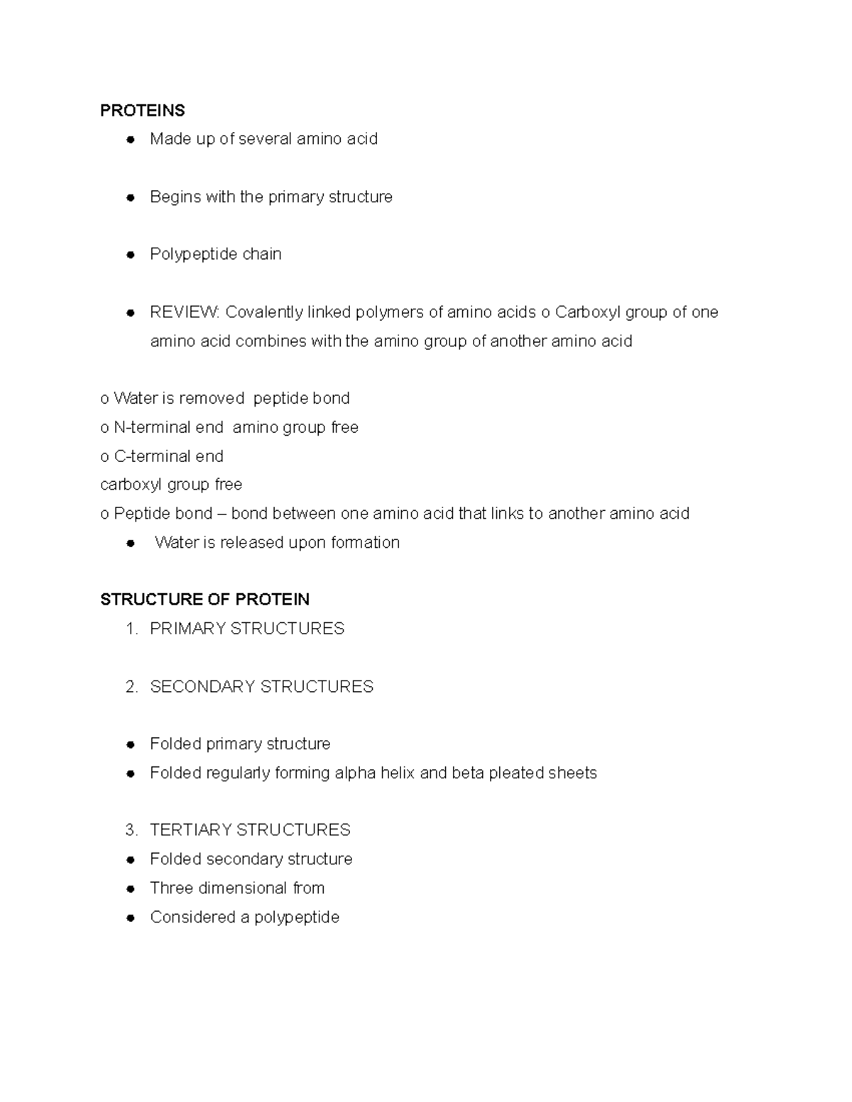 Proteins Notes PART 1 - PROTEINS Made up of several amino acid Begins ...