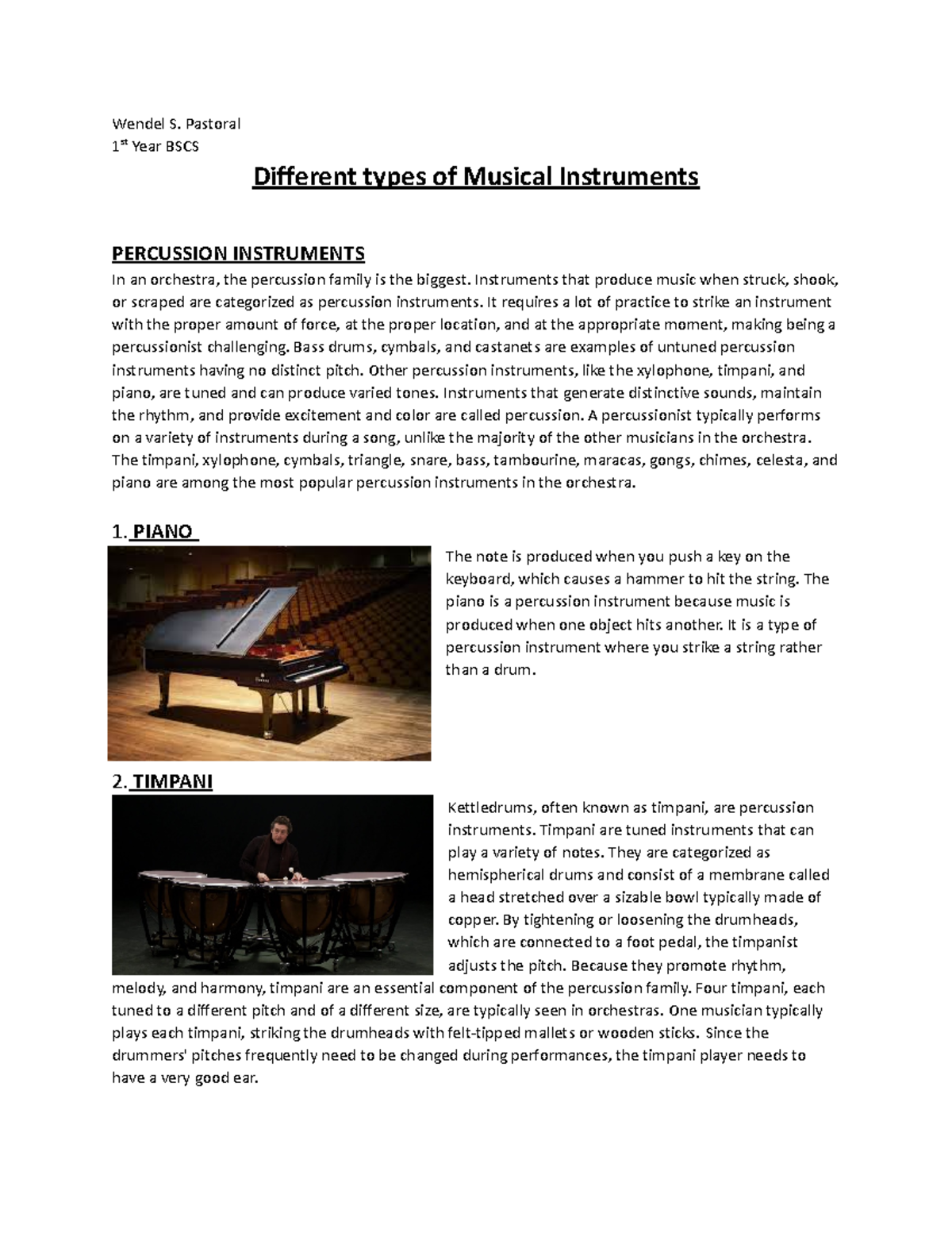 Different Types OF Musical Instruments - Wendel S. Pastoral 1 st Year ...