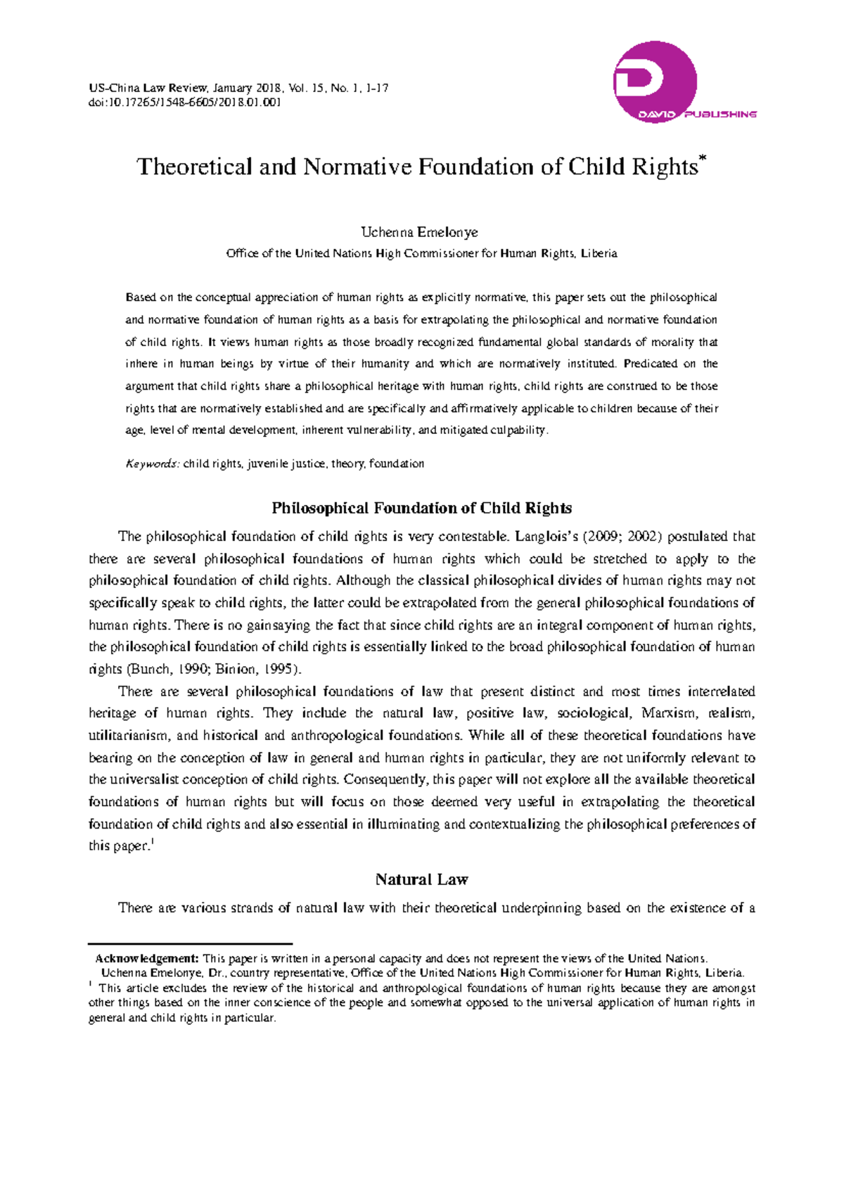 Theoretical Foundations OF Children S Rights-1 - US-China Law Review ...