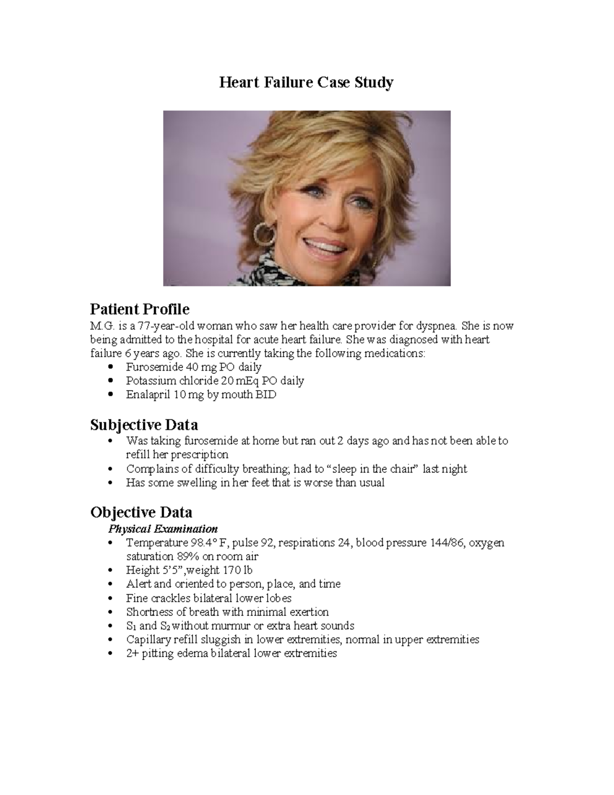 Heart Failure Case Study, N420 - Heart Failure Case Study Patient ...
