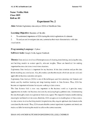 BE9 5 EXP1 Vedika AIML - axsas - AL & ML in Healthcare:Lab Semester VII SHAH AND ANCHOR KUTCHHI ...