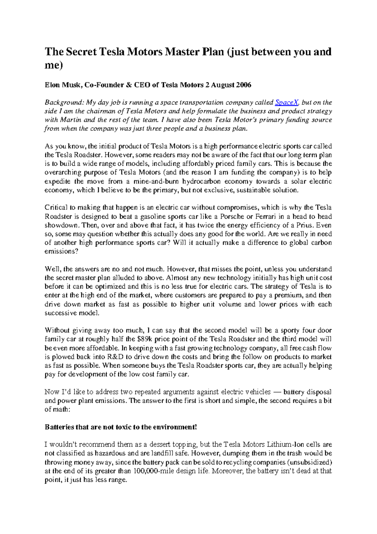 Tesla Article 1 - Secret Master Plan One - The Secret Tesla Motors ...