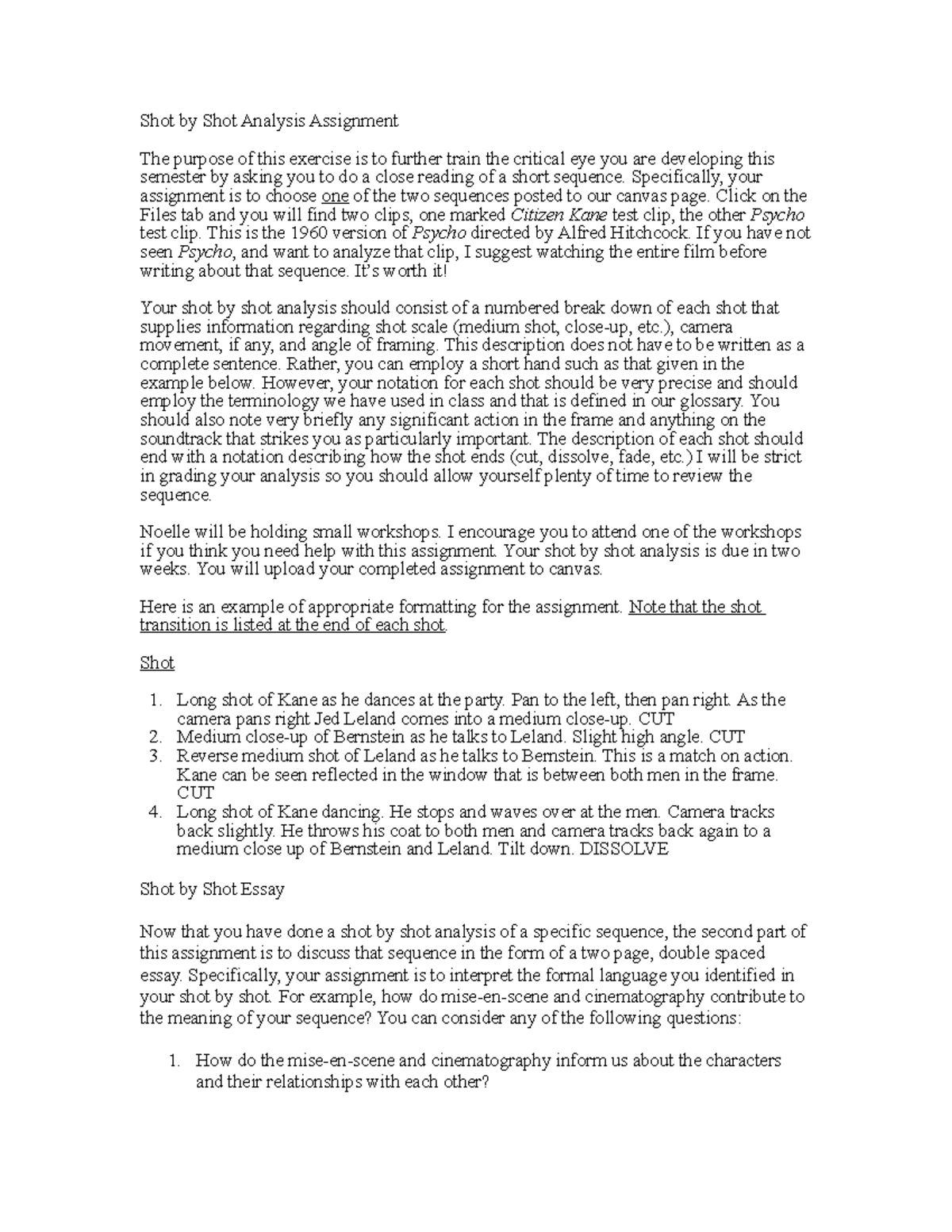 Shot By Shot Assignment Spring 2022 - ENFL 208 - MSU - Studocu