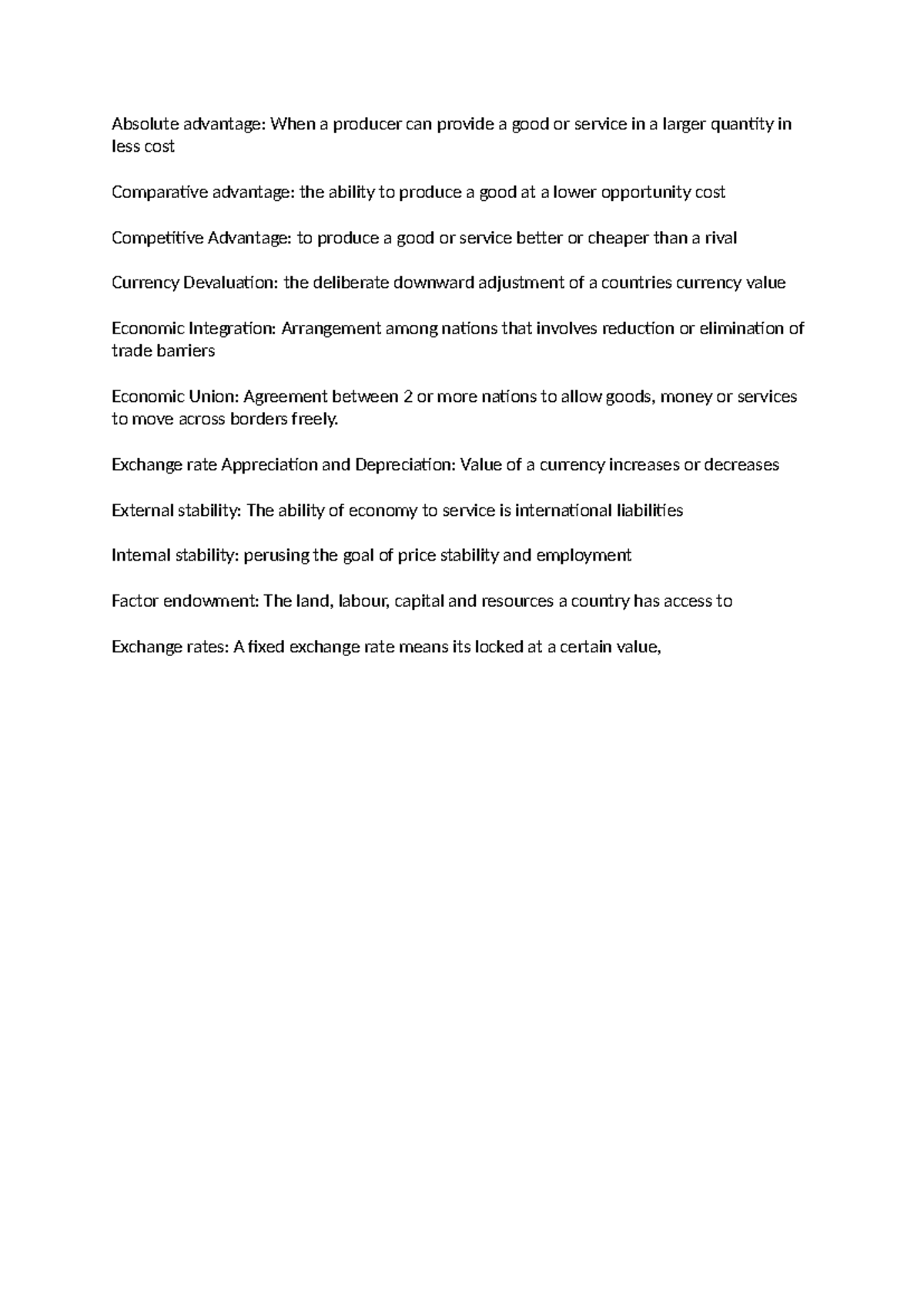 Econ Key words - Absolute advantage: When a producer can provide a good ...