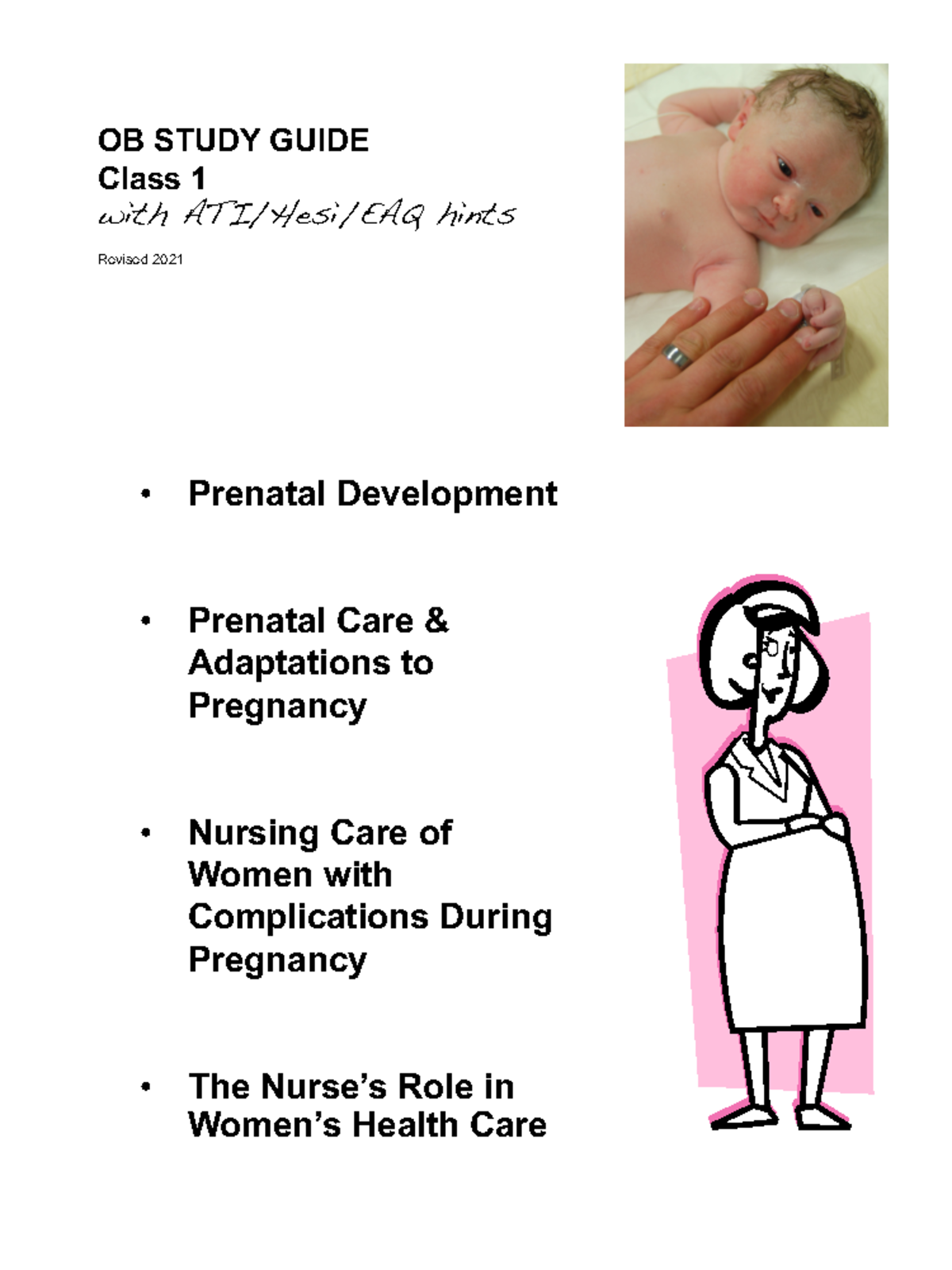 2021 OB Study Guide 1 Prenatal, Complications, Women's Health - OB ...