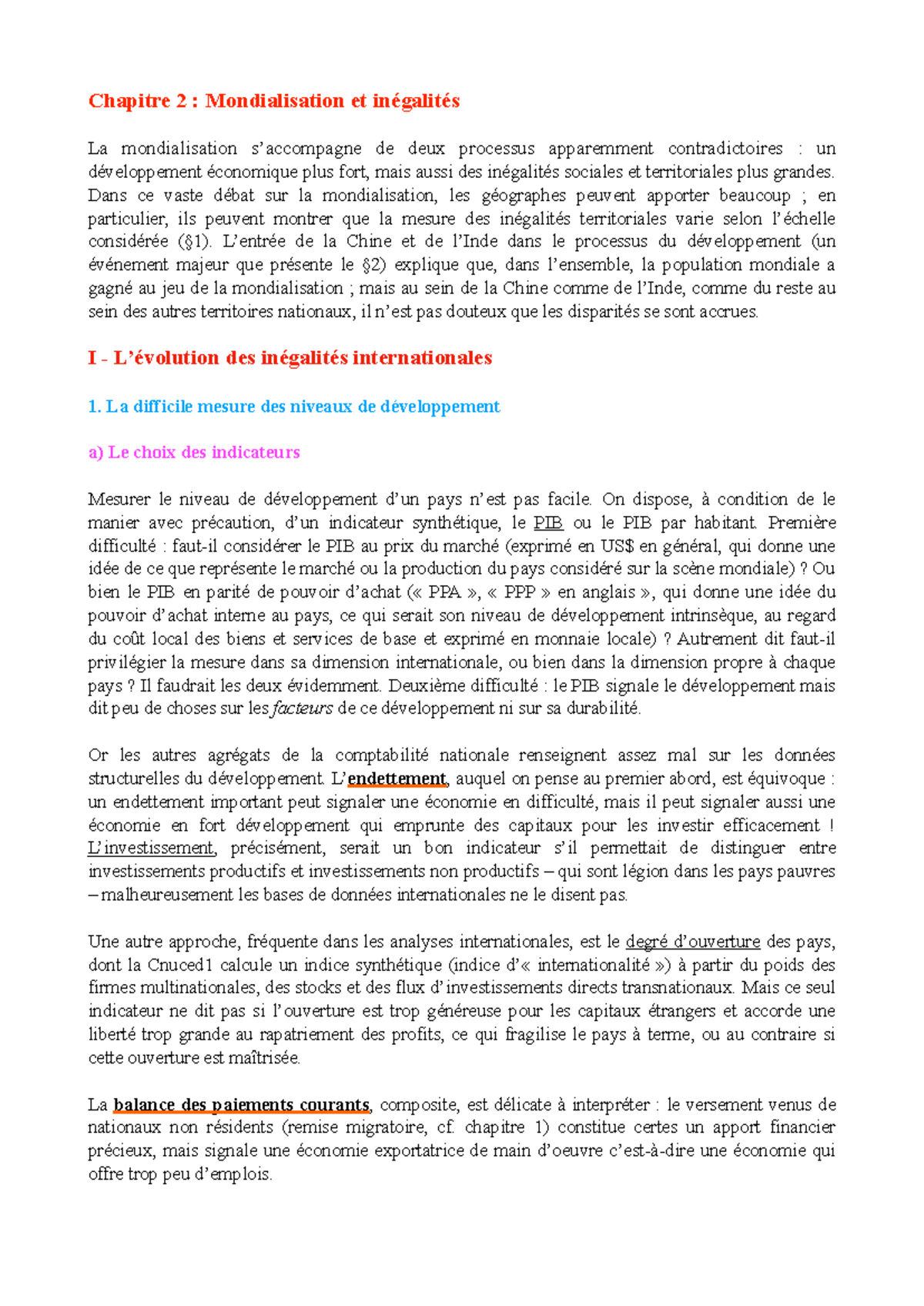 Cours de Géographie : Mondialisation et inégalités - Chapitre 2 ...