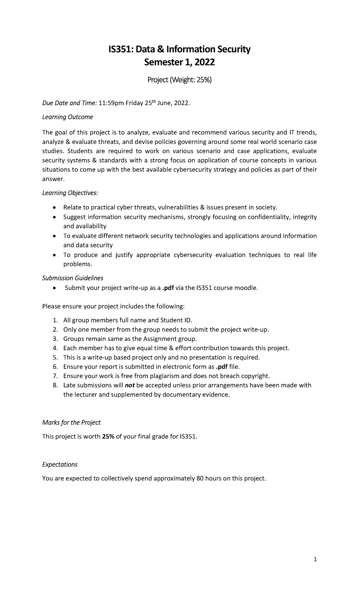 IS351 Project - Semester 1 2022 - IS351: Data & Information Security ...