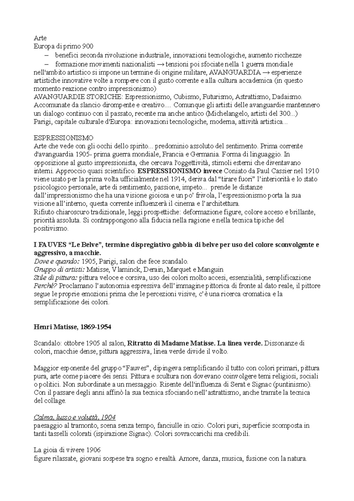 Riassunto 2 parte - Arte Europa di primo 900 - benefici seconda ...