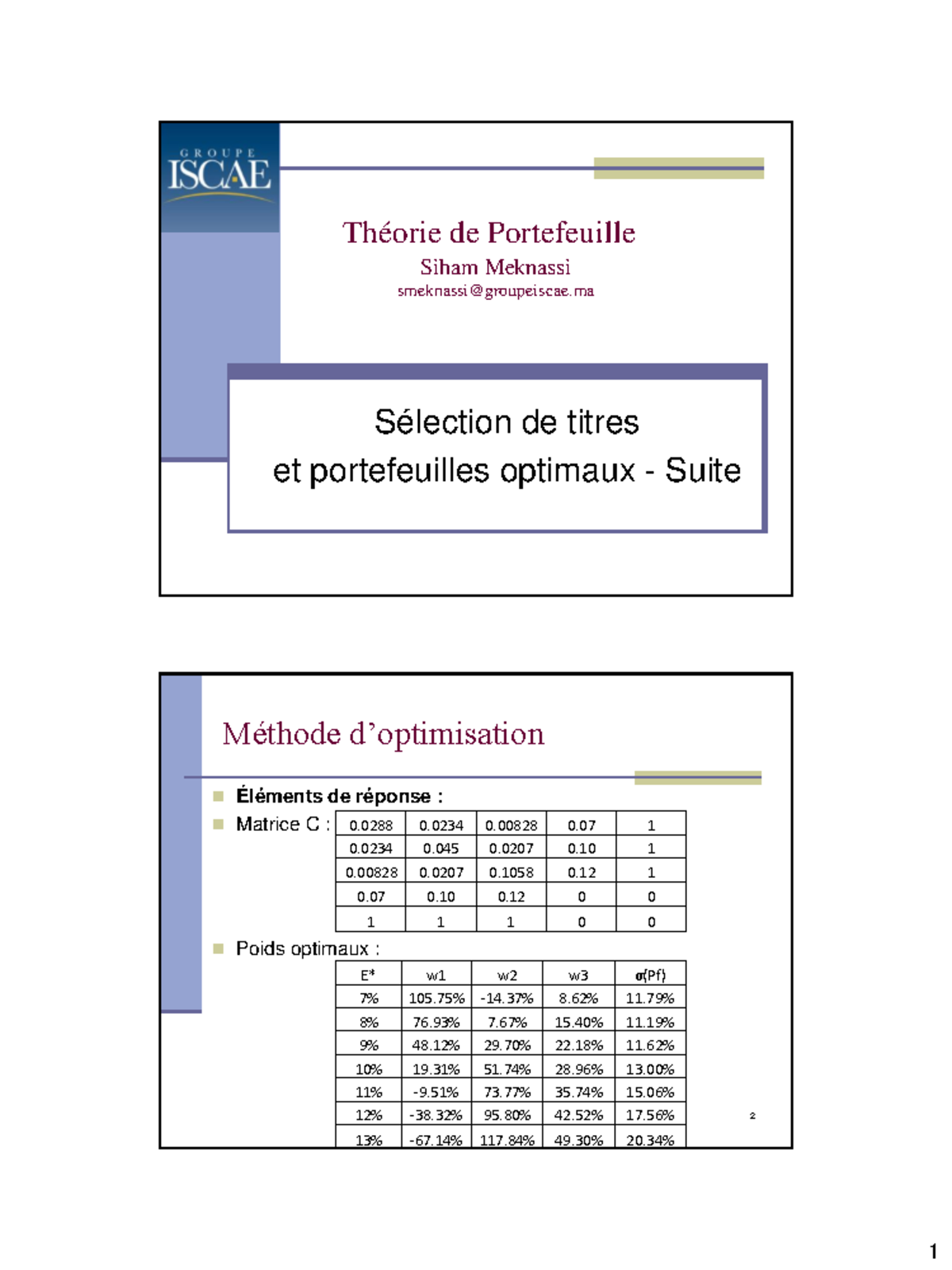 GP. Sélection de titres et portefeuilles optimaux - Suite - Théorie de Portefeuille Sélection de ...