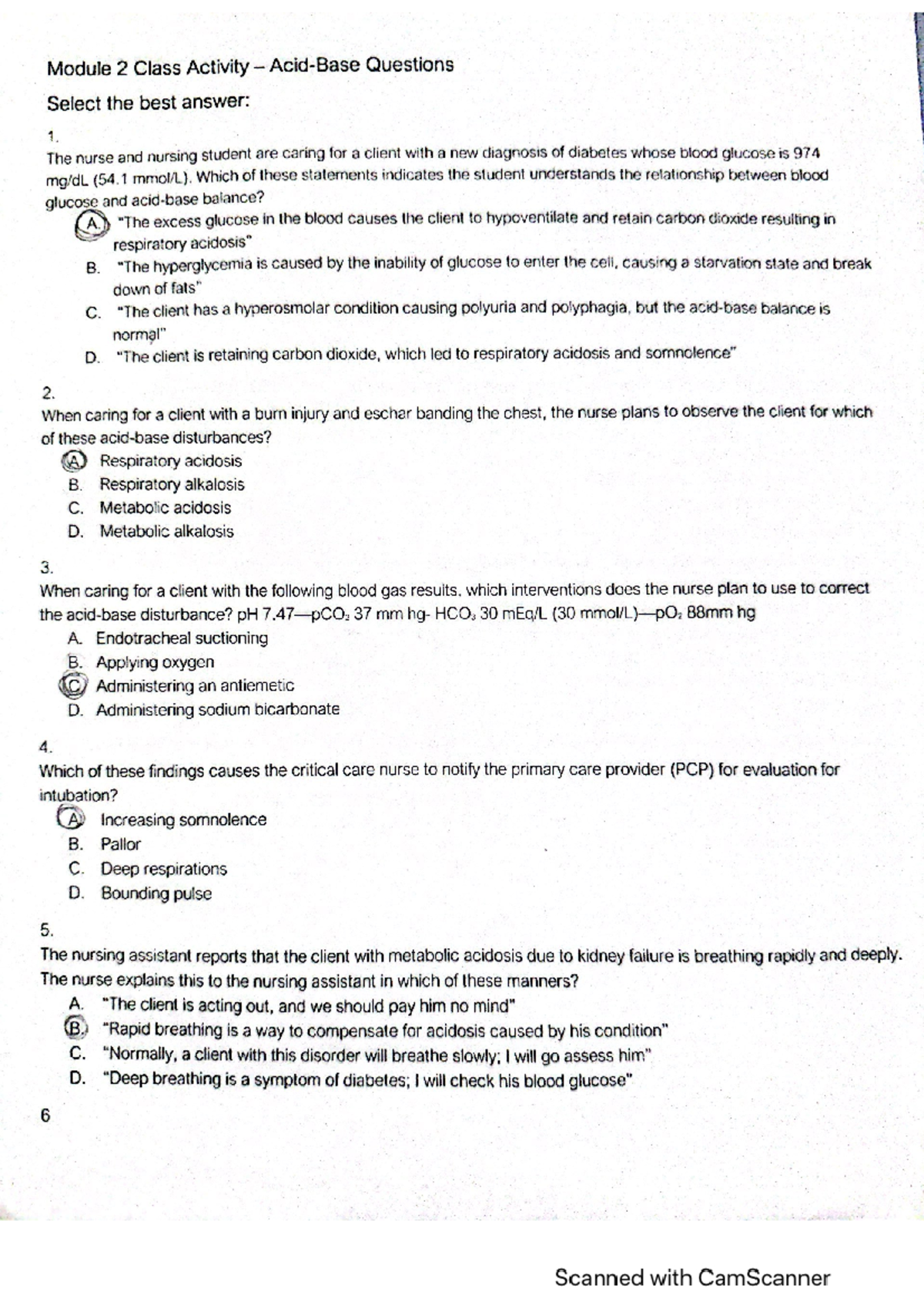 Acid-base questions - Acid-Base practice - NUR 1460C - Studocu