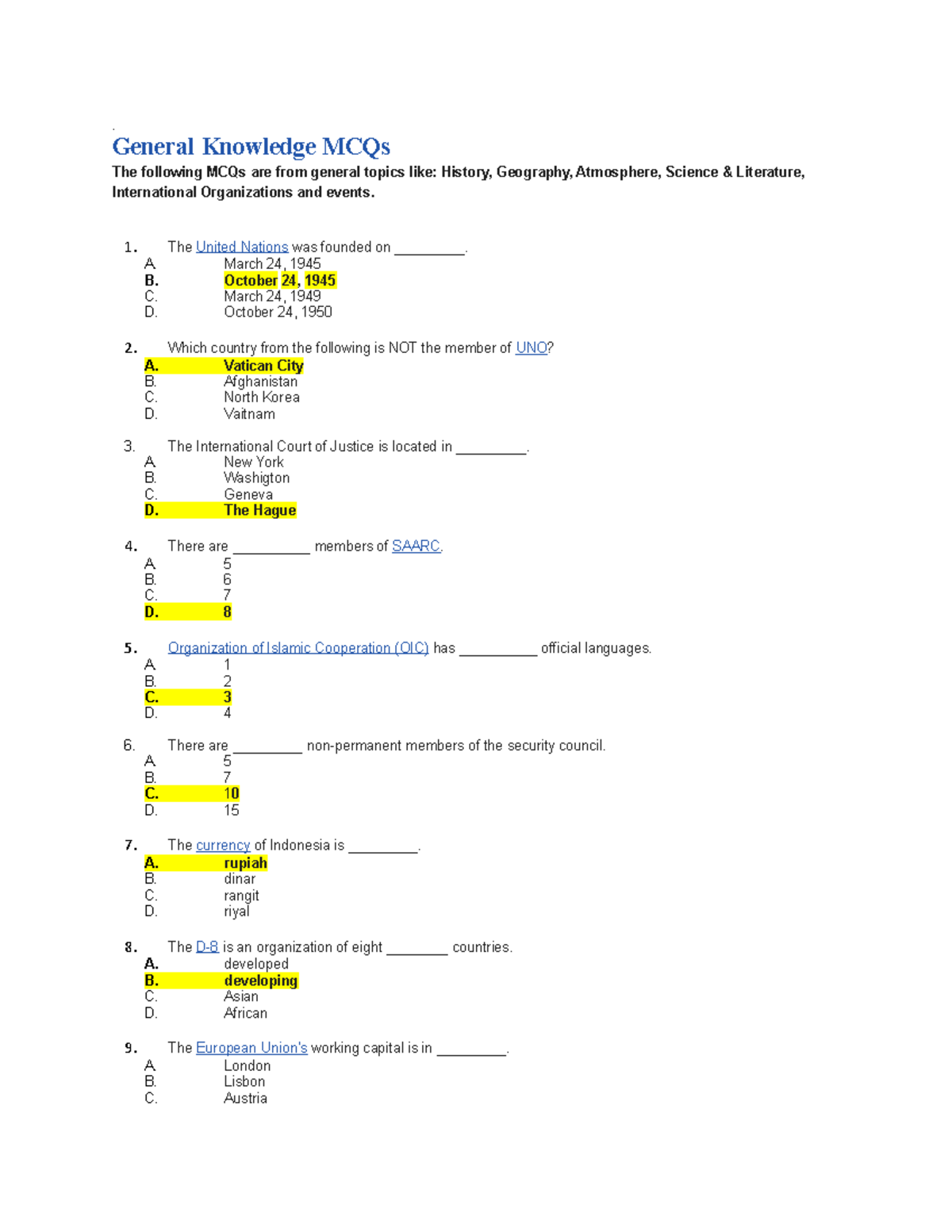 Exam 16 September 2018, questions and answers - . General Knowledge ...
