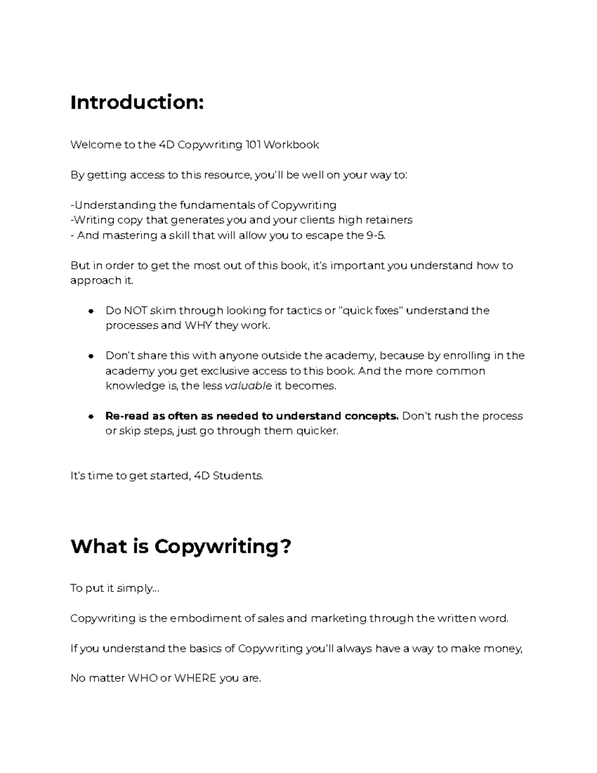 Copywriting 101 Workbook - Introduction: Welcome to the 4D Copywriting ...