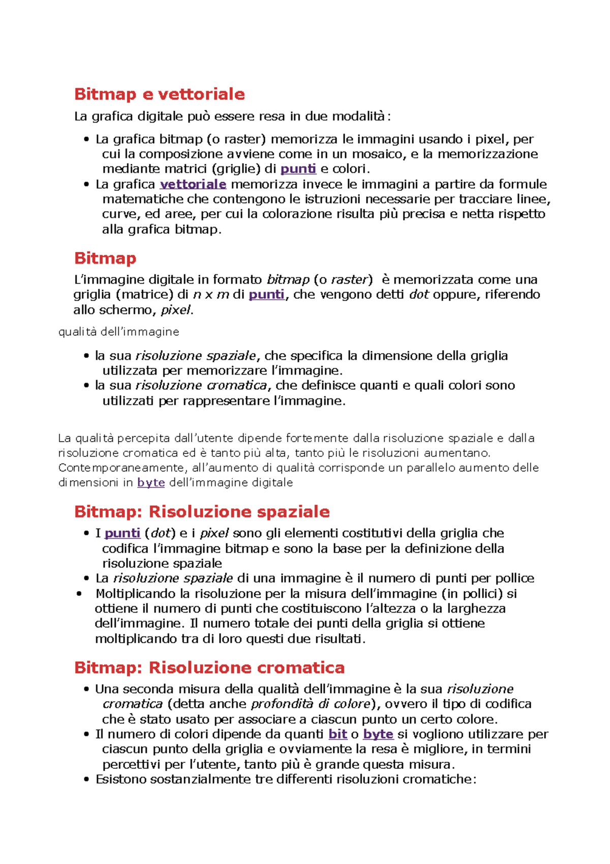 Bitmap e vettoriale - riassunto lezioni - Bitmap e vettoriale La ...