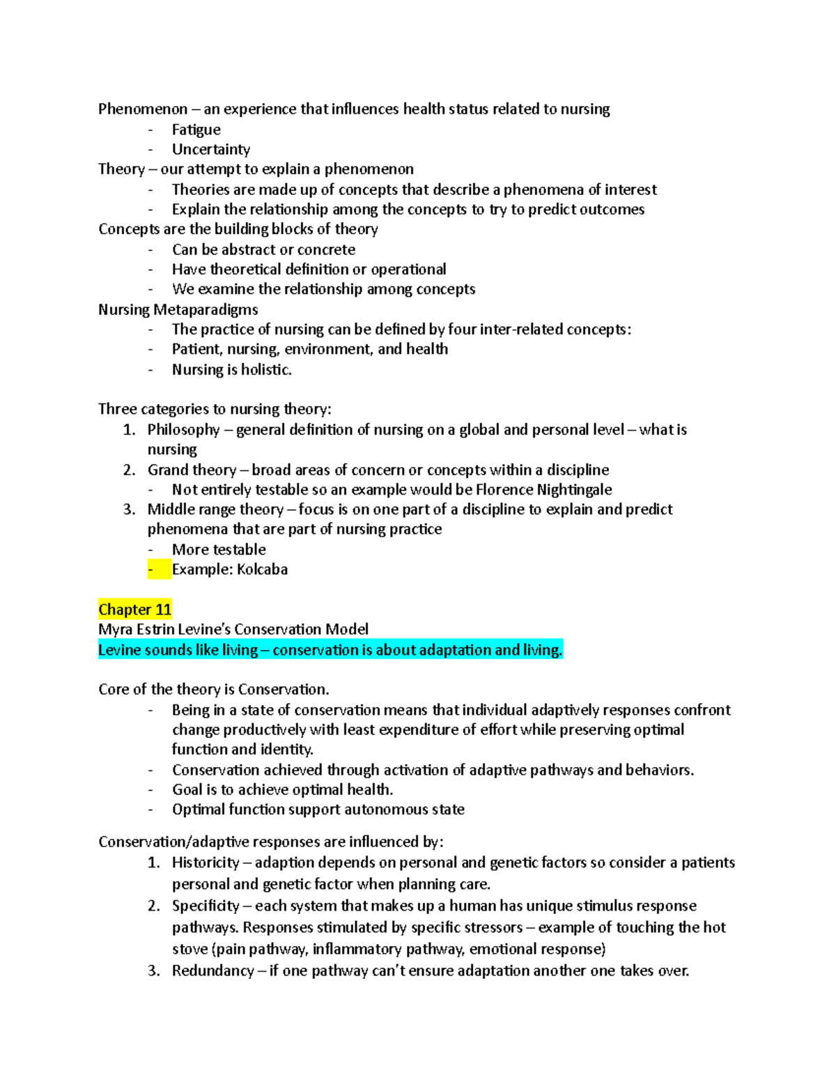Nursing Theory Review 4 26 23 - Phenomenon – an experience that ...