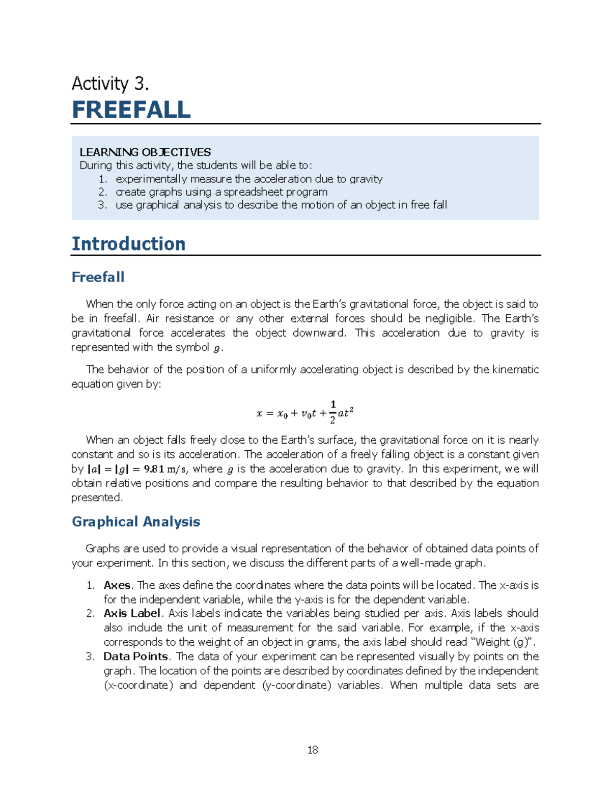 A3-Freefall - solve - Activity 3. FREEFALL LEARNING OBJECTIVES During ...